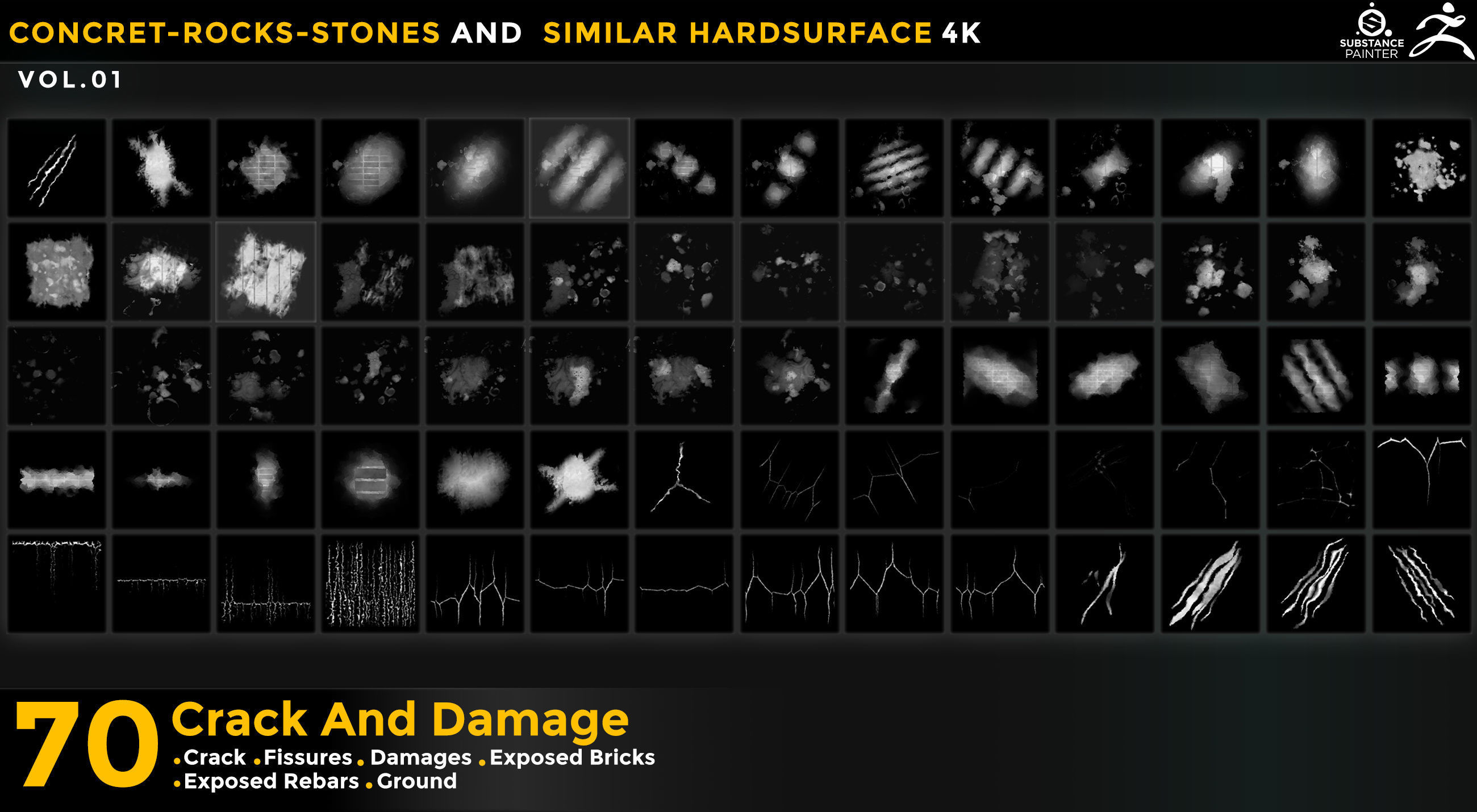 70 CRACK AND DAMAGES 4K ALPHA VOL 01 Texture | CGTrader