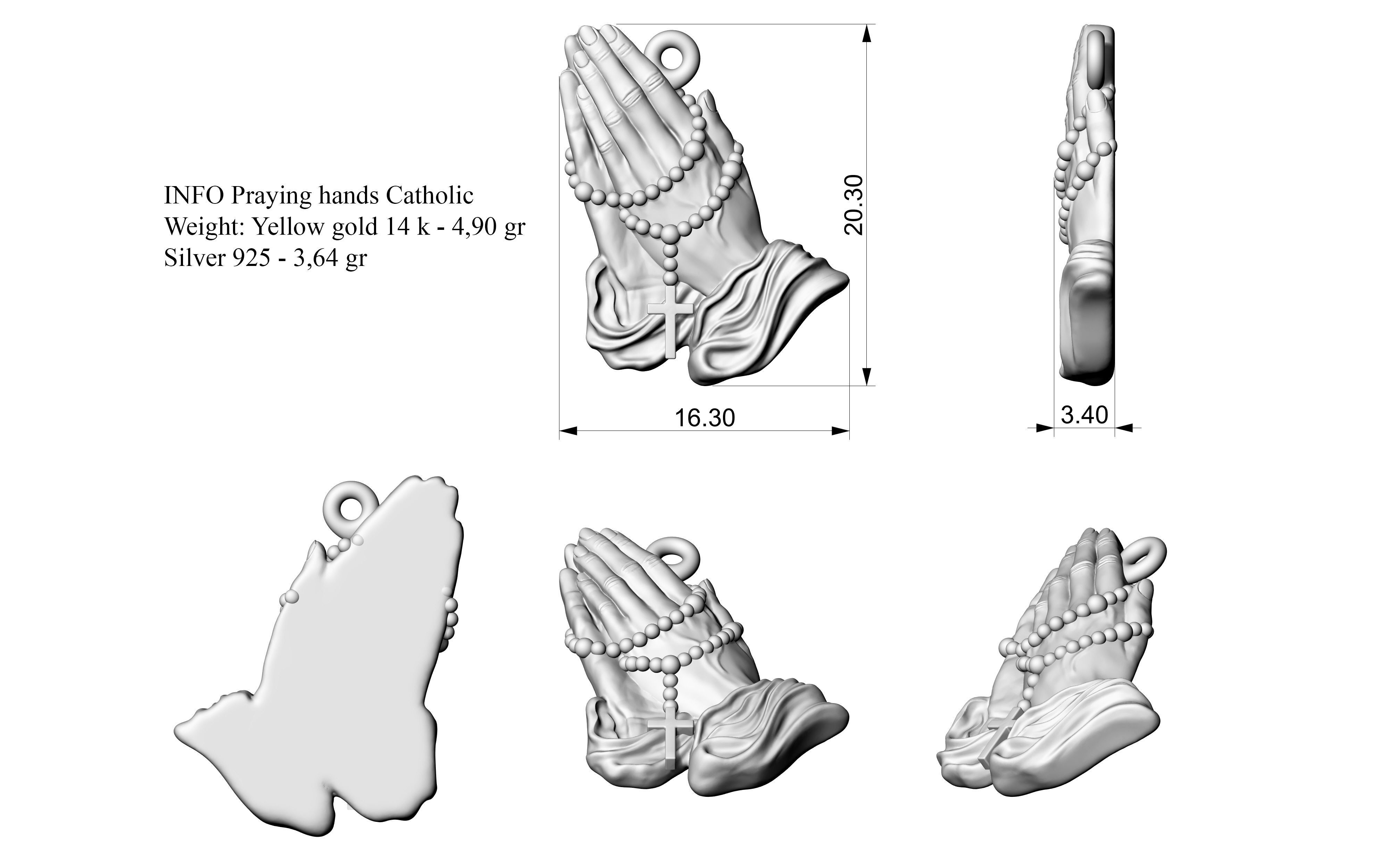 Praying hands Catholic 3D model 3D printable | CGTrader