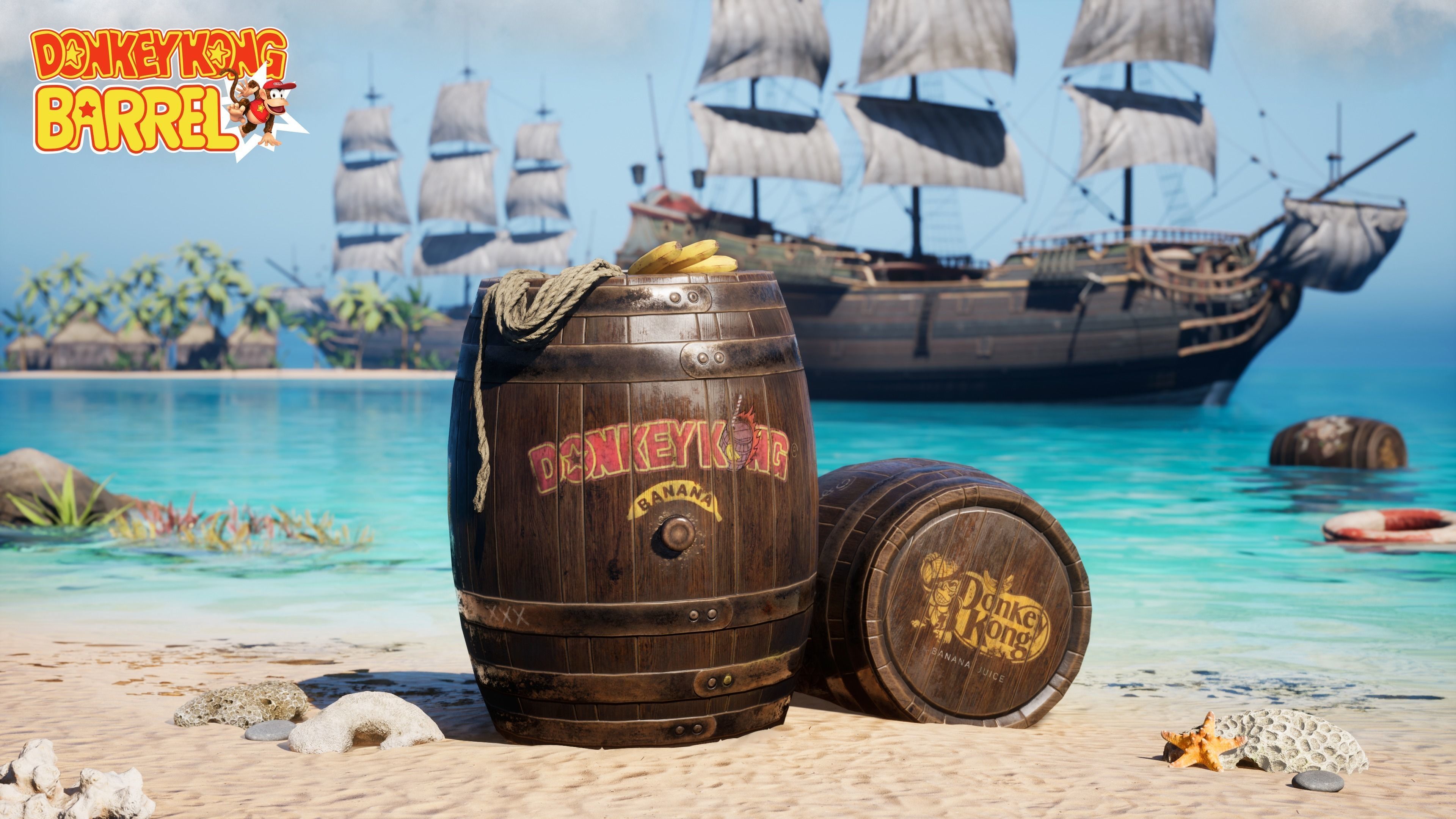 3D model Wooden barrel Donkey Kong Game-Ready with PBR textures VR / AR ...