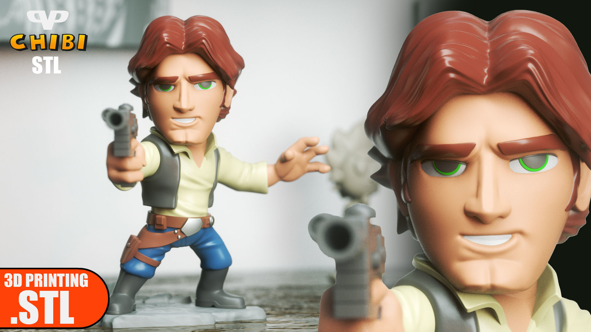 Han Solo Chibi STL for 3D Printing ChibiSTL 3DXM 3D model 3D printable ...