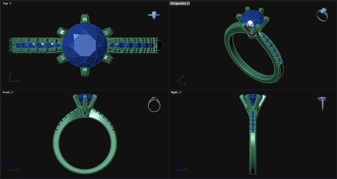 Peg Head Engagement Ring with sidestones 3D model 3D printable | CGTrader