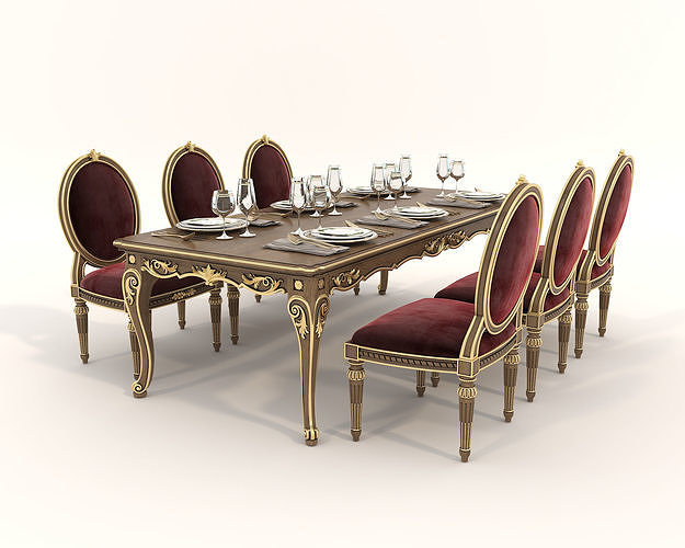 Classic European style Dining Table and Chairs 35 3D model | CGTrader