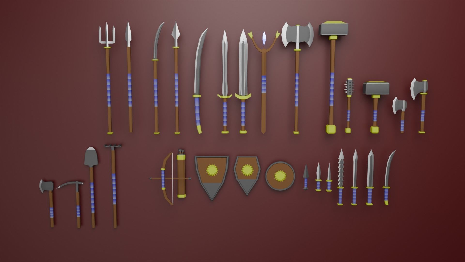 3D model Basic Weapon Set and labor tools VR / AR / low-poly | CGTrader