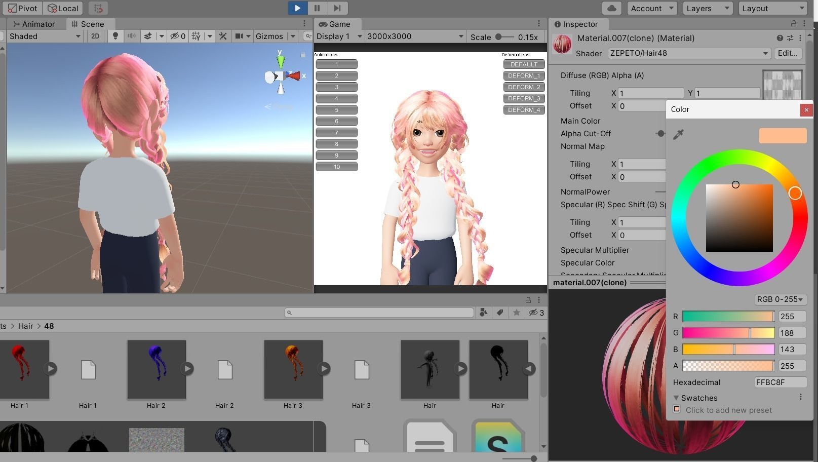 3D model Hair 3D Model Zepeto Unity Prefab H48 VR / AR / low-poly ...