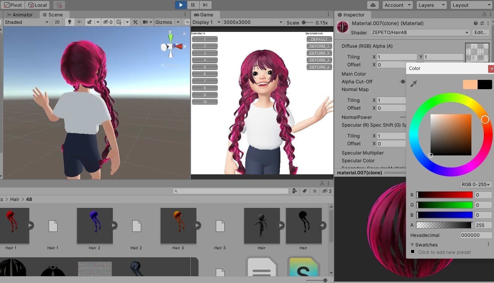 3D model Hair 3D Model Zepeto Unity Prefab H48 VR / AR / low-poly ...