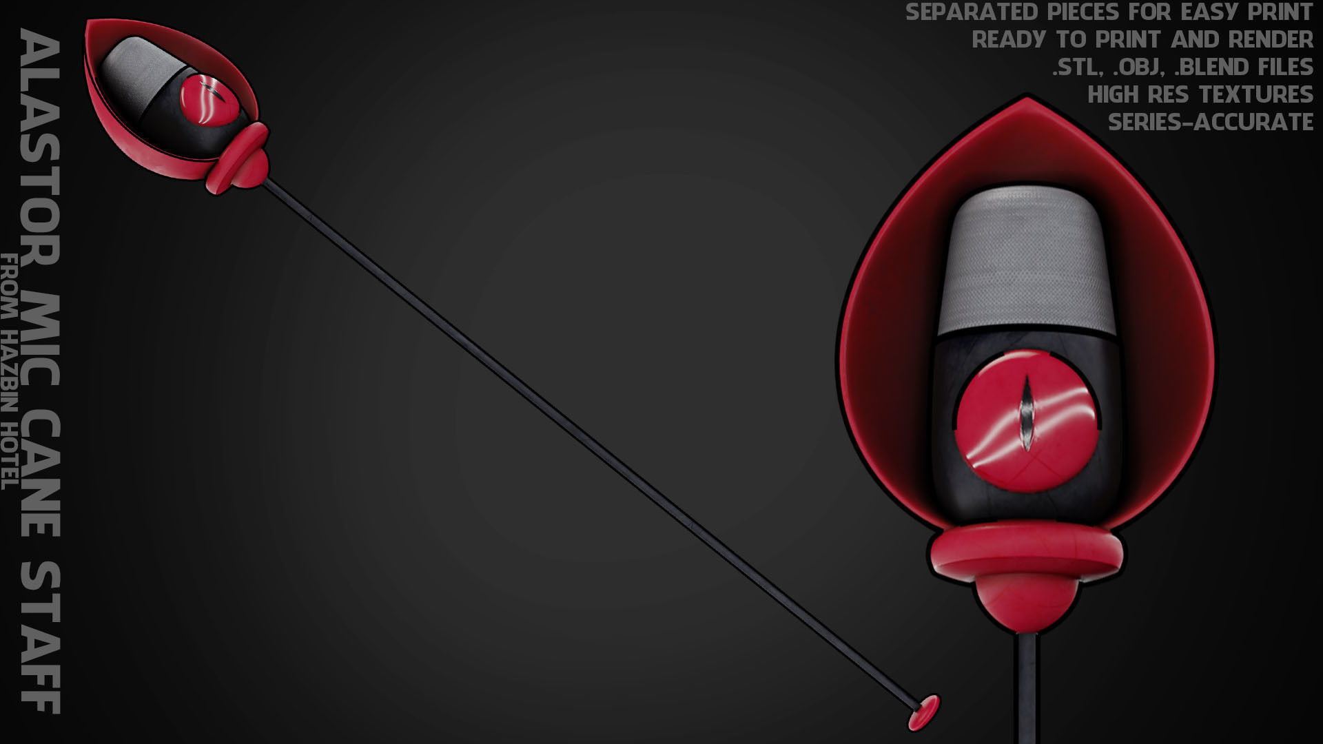 Hazbin Hotel Alastor Mic Cane for Cosplay 3D model 3D printable | CGTrader