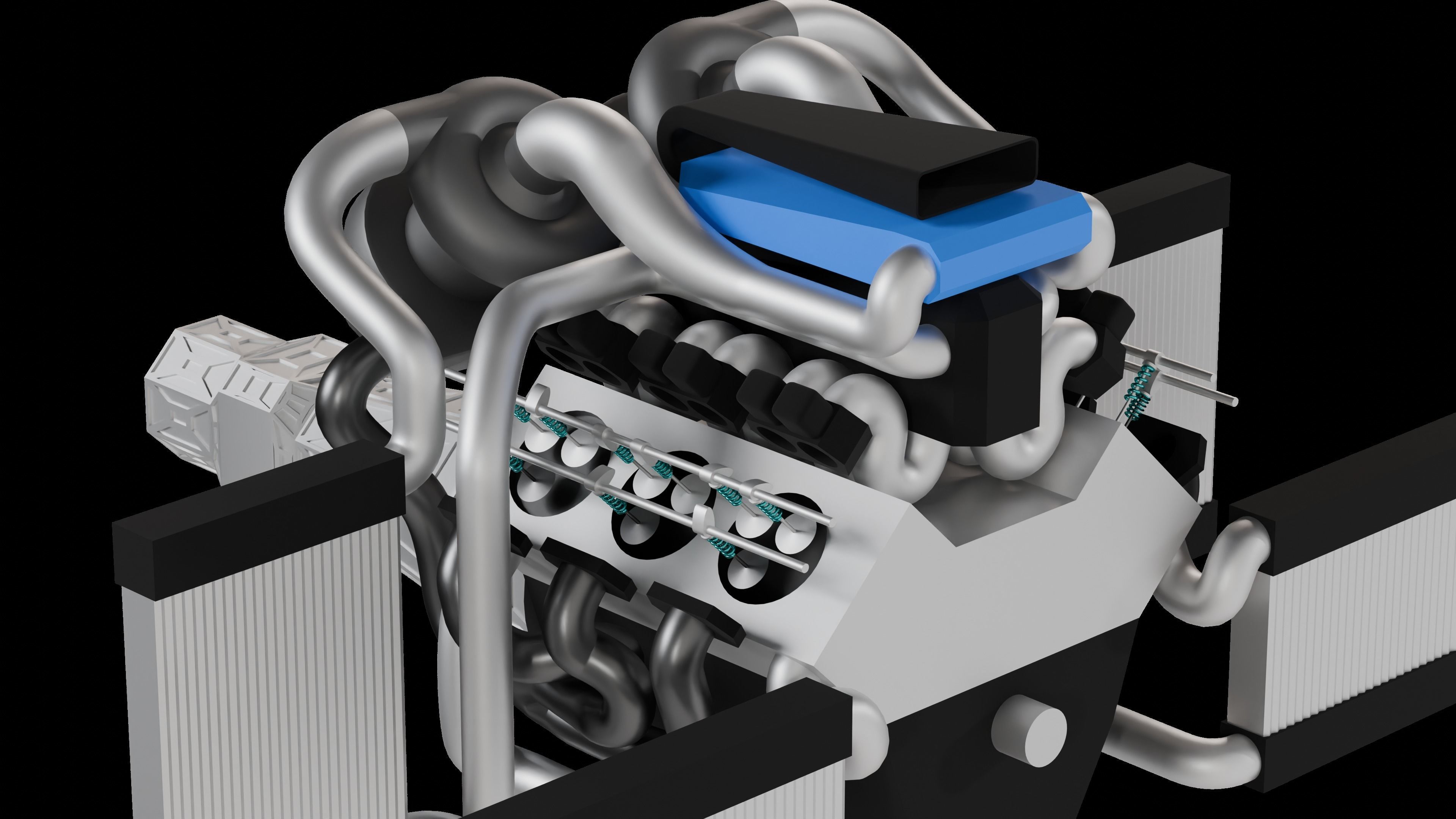 Twin Turbocharged V6 Engine free 3D model rigged | CGTrader