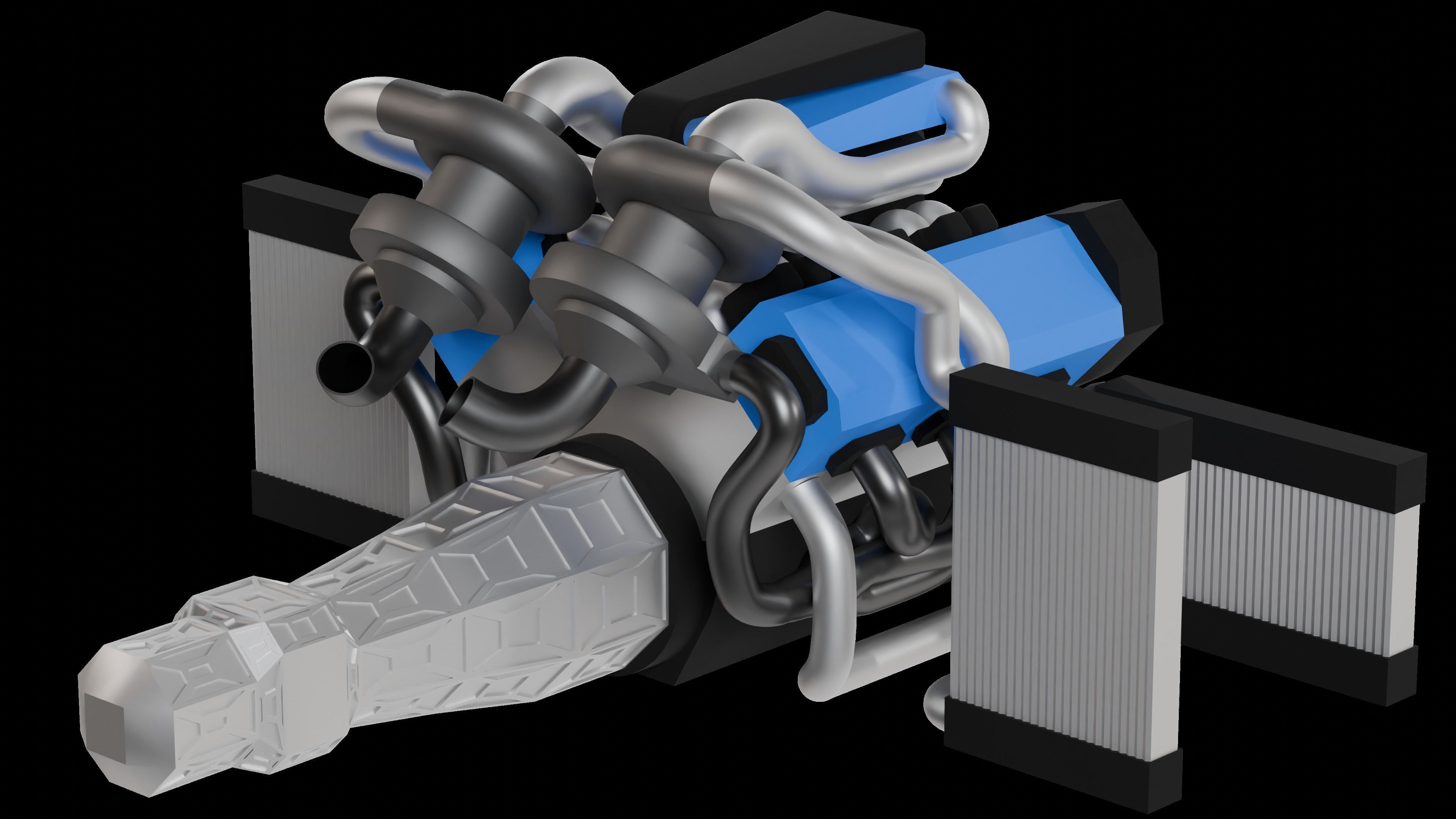 Twin Turbocharged V6 Engine free 3D model rigged | CGTrader