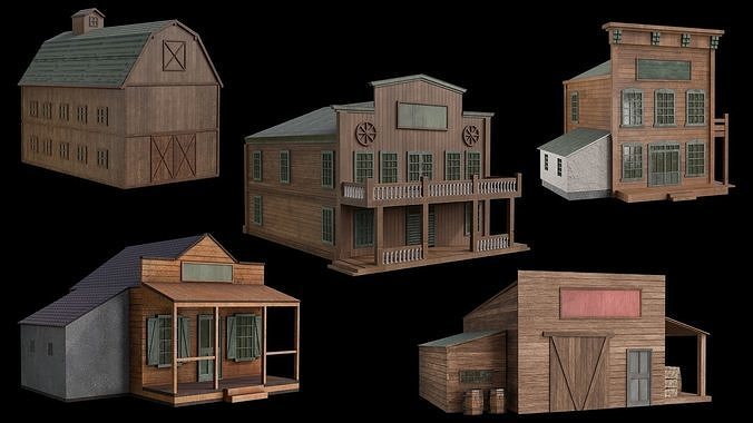 3D model Low-poly Western Buildings pack VR / AR / low-poly | CGTrader