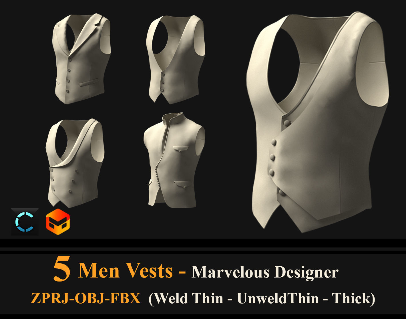 5 Men Vests 3D model | CGTrader