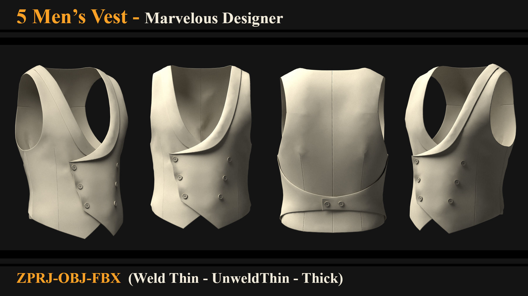 5 Men Vests 3D model | CGTrader