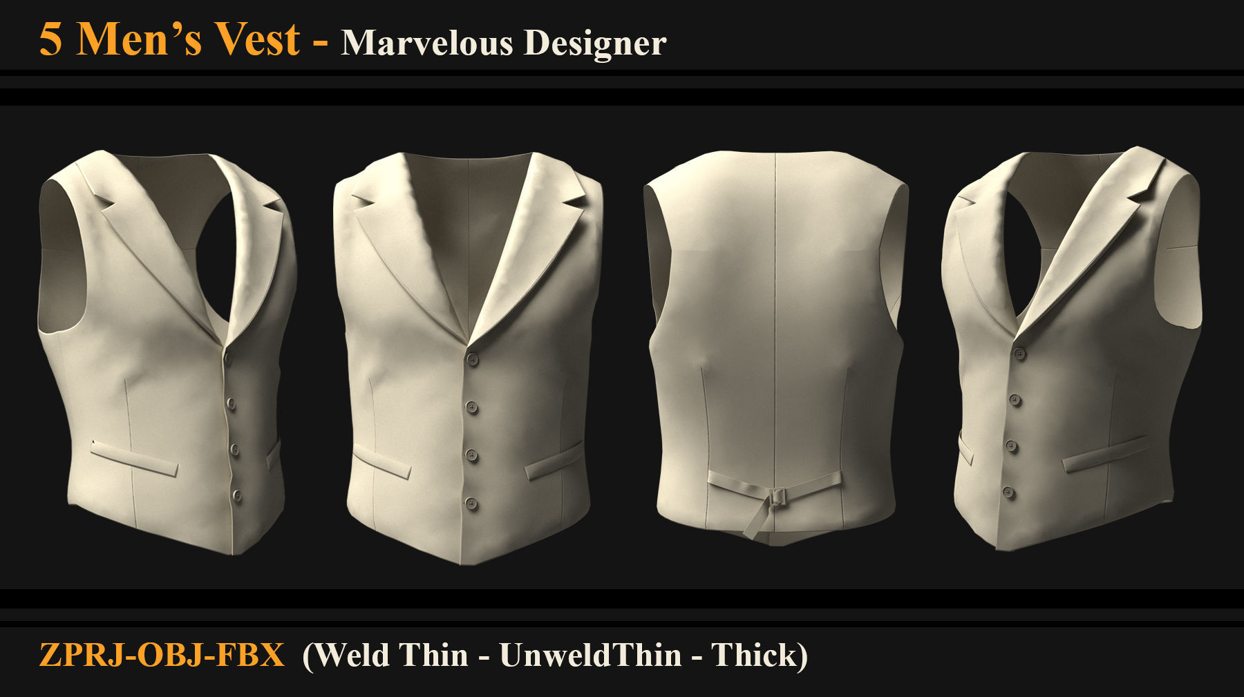 5 Men Vests 3D model | CGTrader