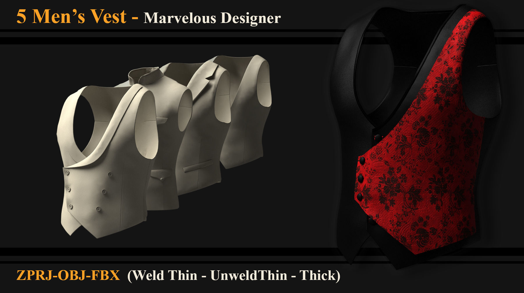 5 Men Vests 3D model | CGTrader