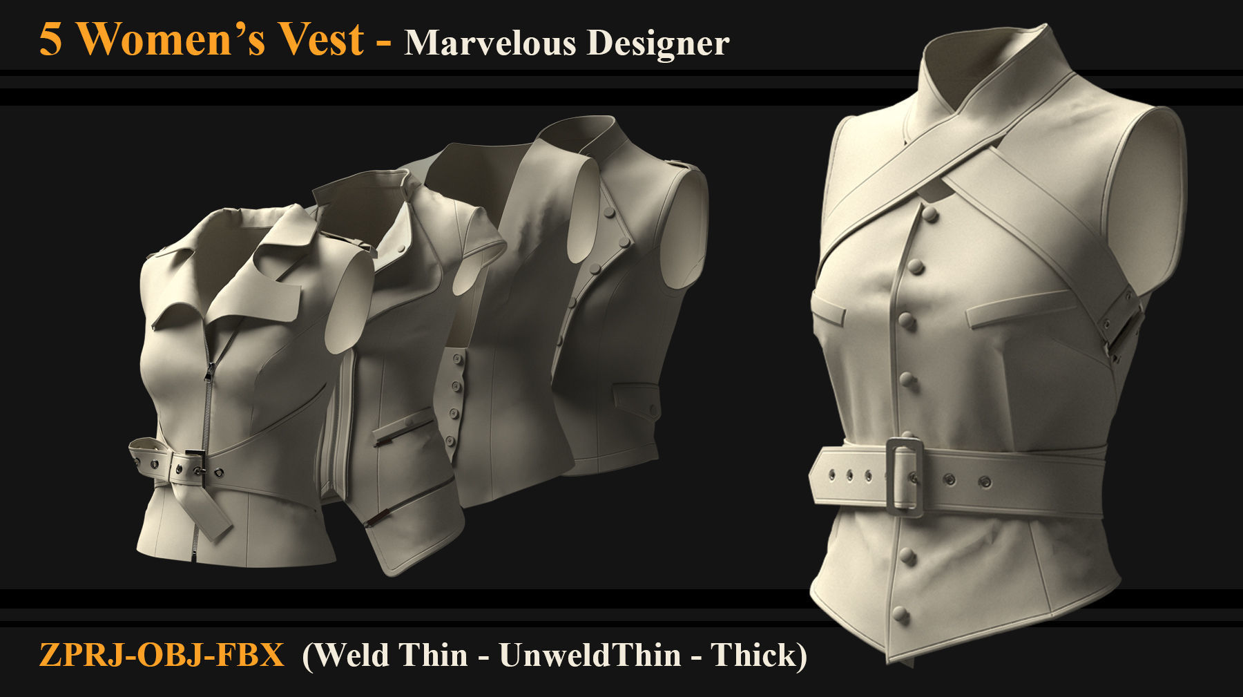 5 Women Vests 3D model | CGTrader