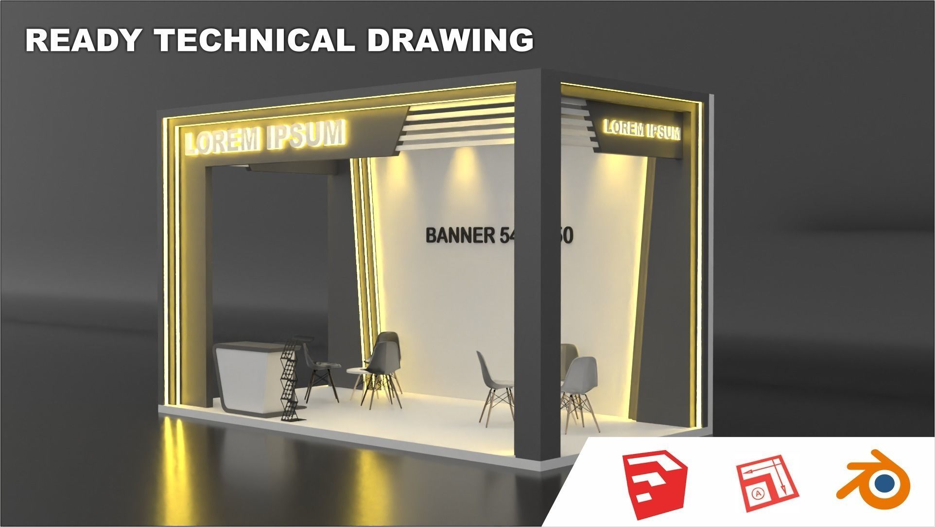 EXHIBITION STAND 001 3X6 3D model with technical drawing 3D model ...