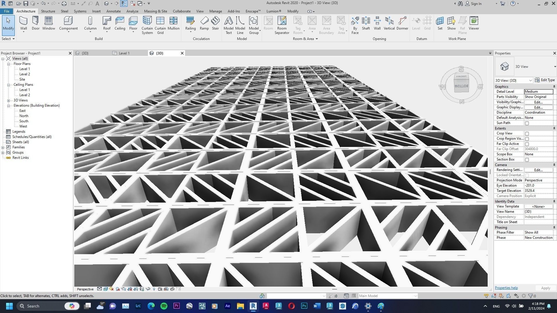 Roster wall design curtain wall facade revit family type R-01 3D model ...
