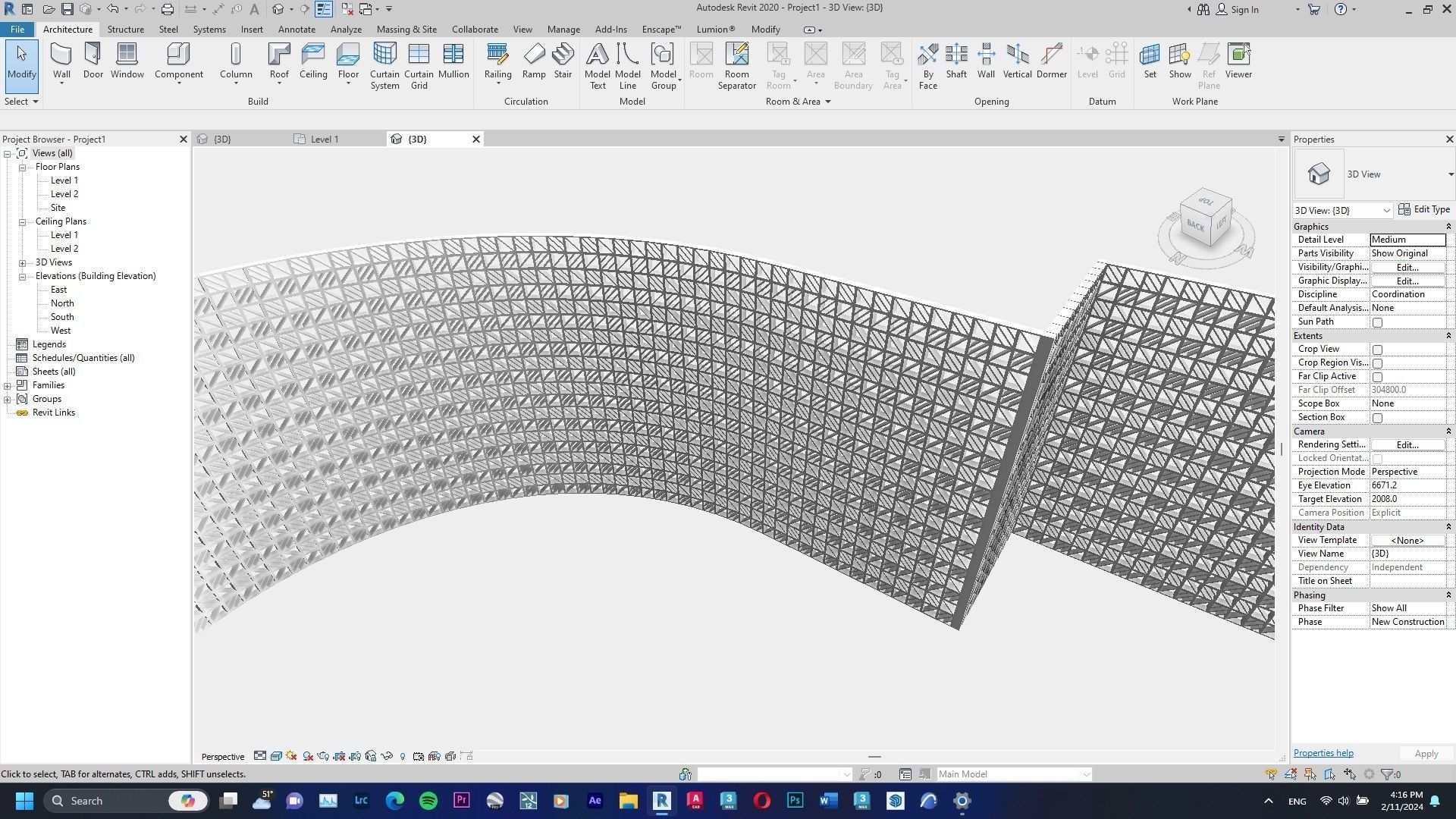 Roster wall design curtain wall facade revit family type R-01 3D model ...