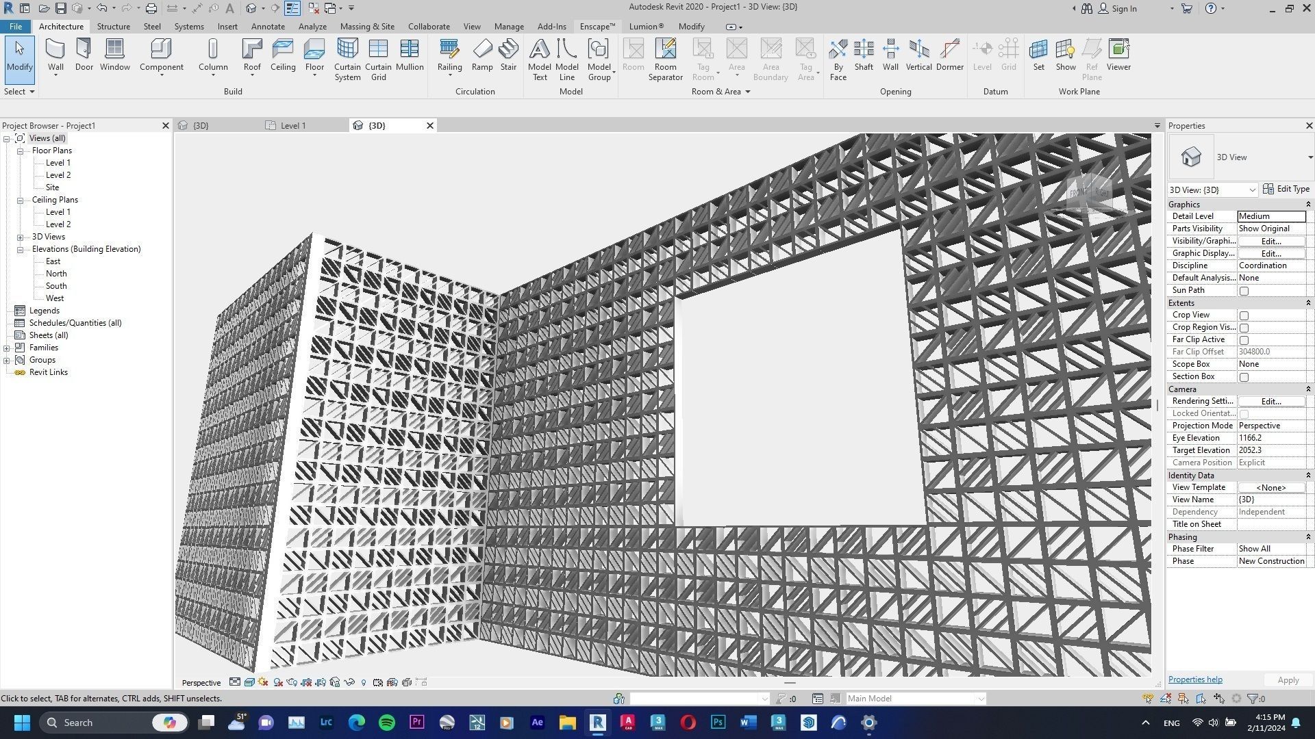 Roster wall design curtain wall facade revit family type R-01 3D model ...