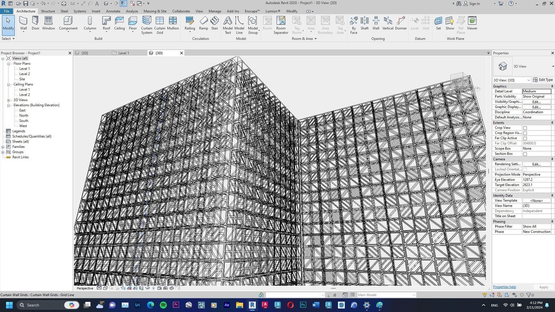 Roster wall design curtain wall facade revit family type R-01 3D model ...