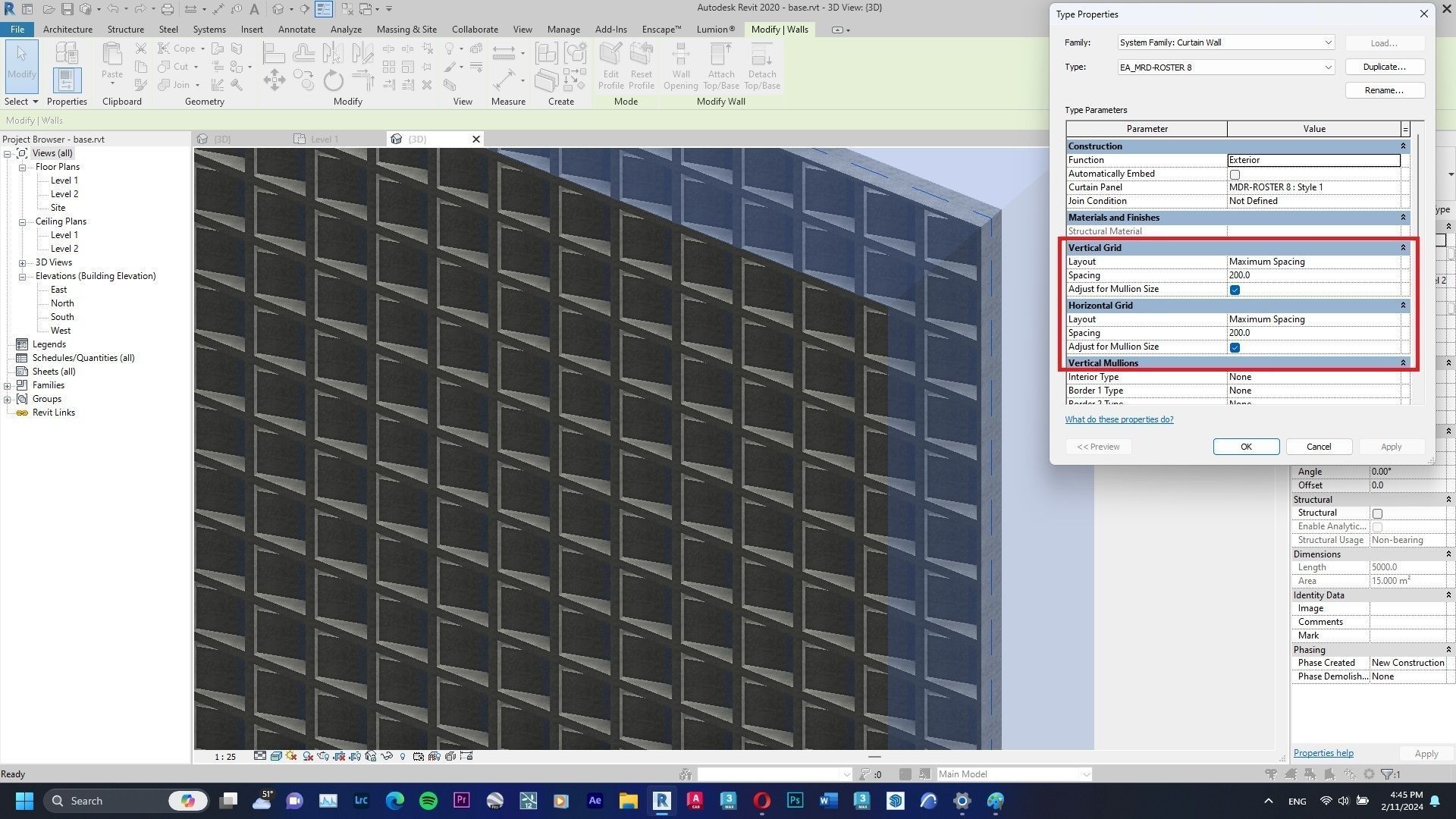 Roster wall design curtain wall revit family type R-02 3D model | CGTrader