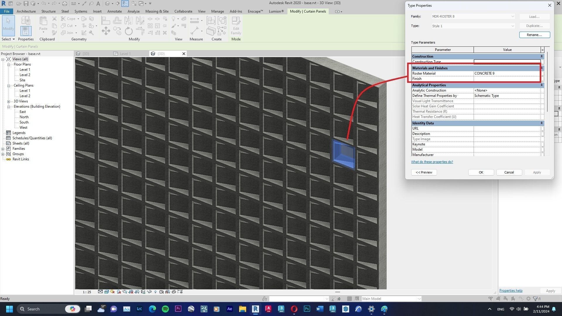 Roster wall design curtain wall revit family type R-02 3D model | CGTrader