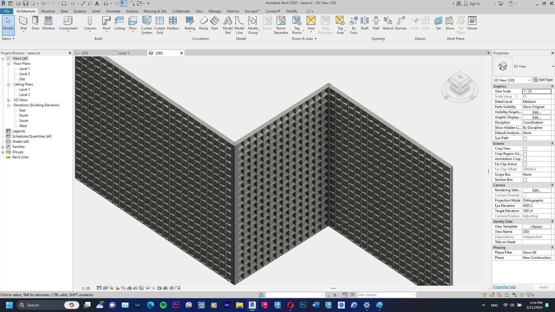 Roster wall design curtain wall revit family type R-02 3D model | CGTrader