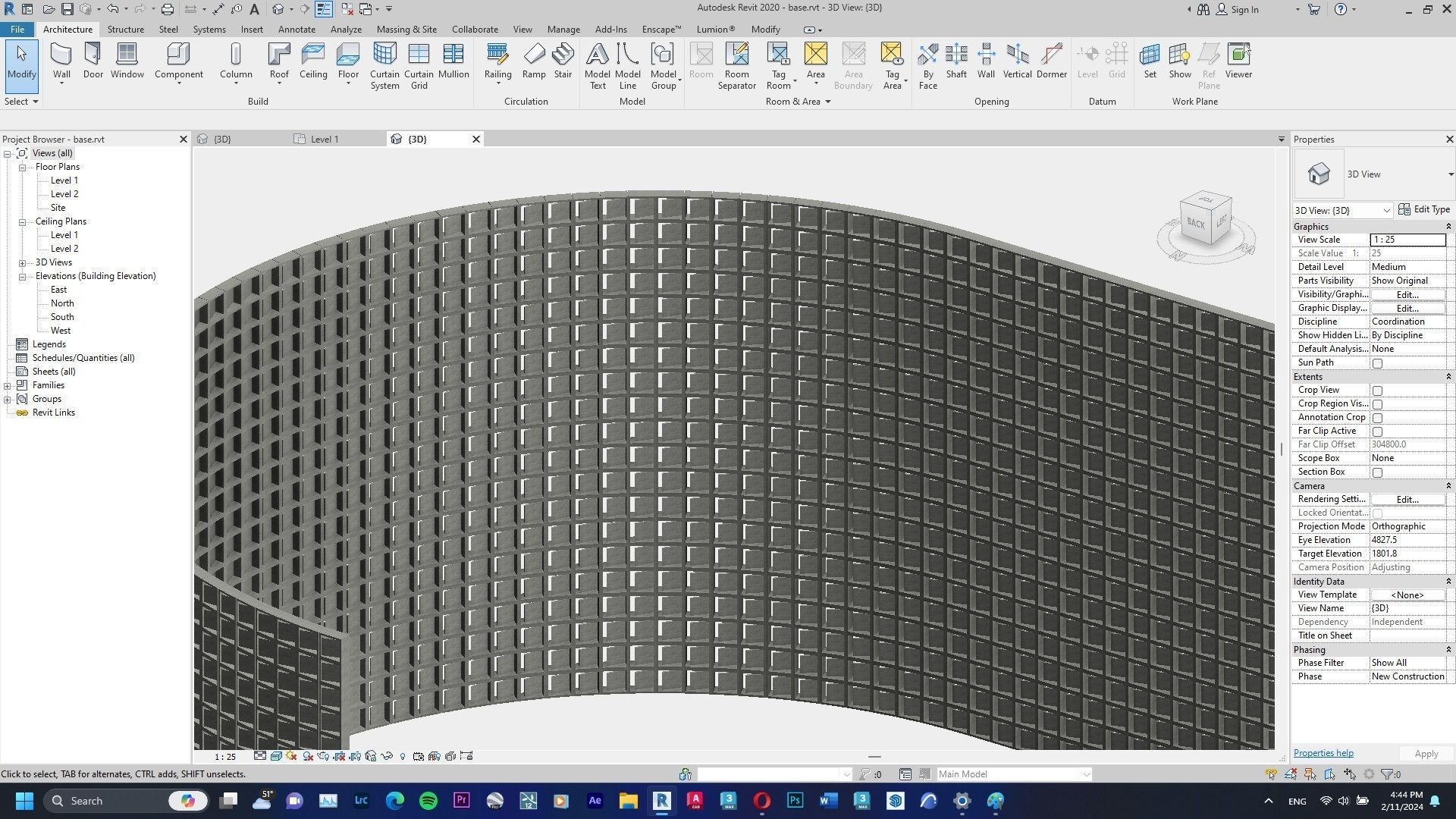 Roster wall design curtain wall revit family type R-02 3D model | CGTrader