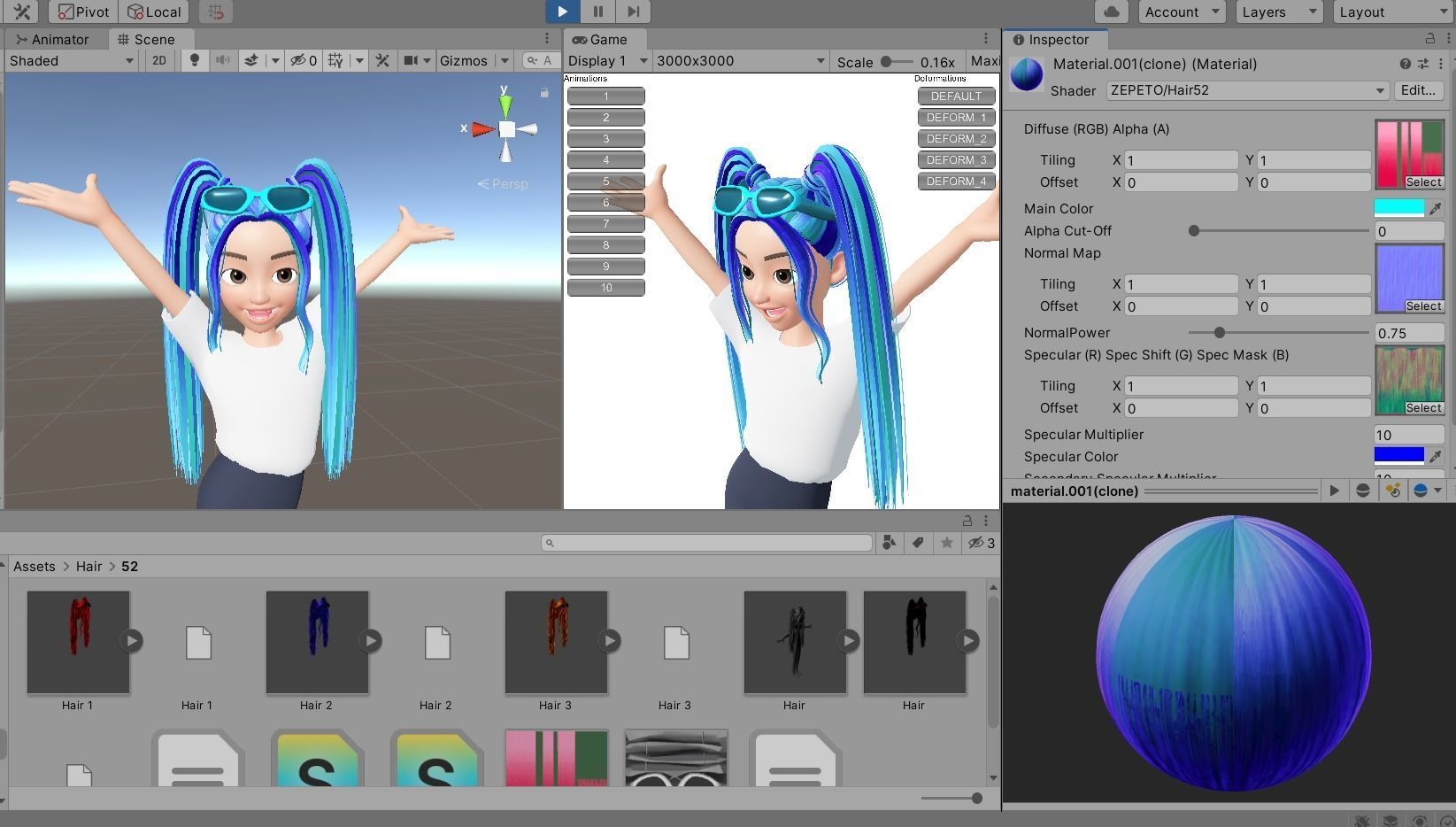 Hair 3D Model Zepeto Unity Prefab H50 Low-poly 3D model 3D model | CGTrader