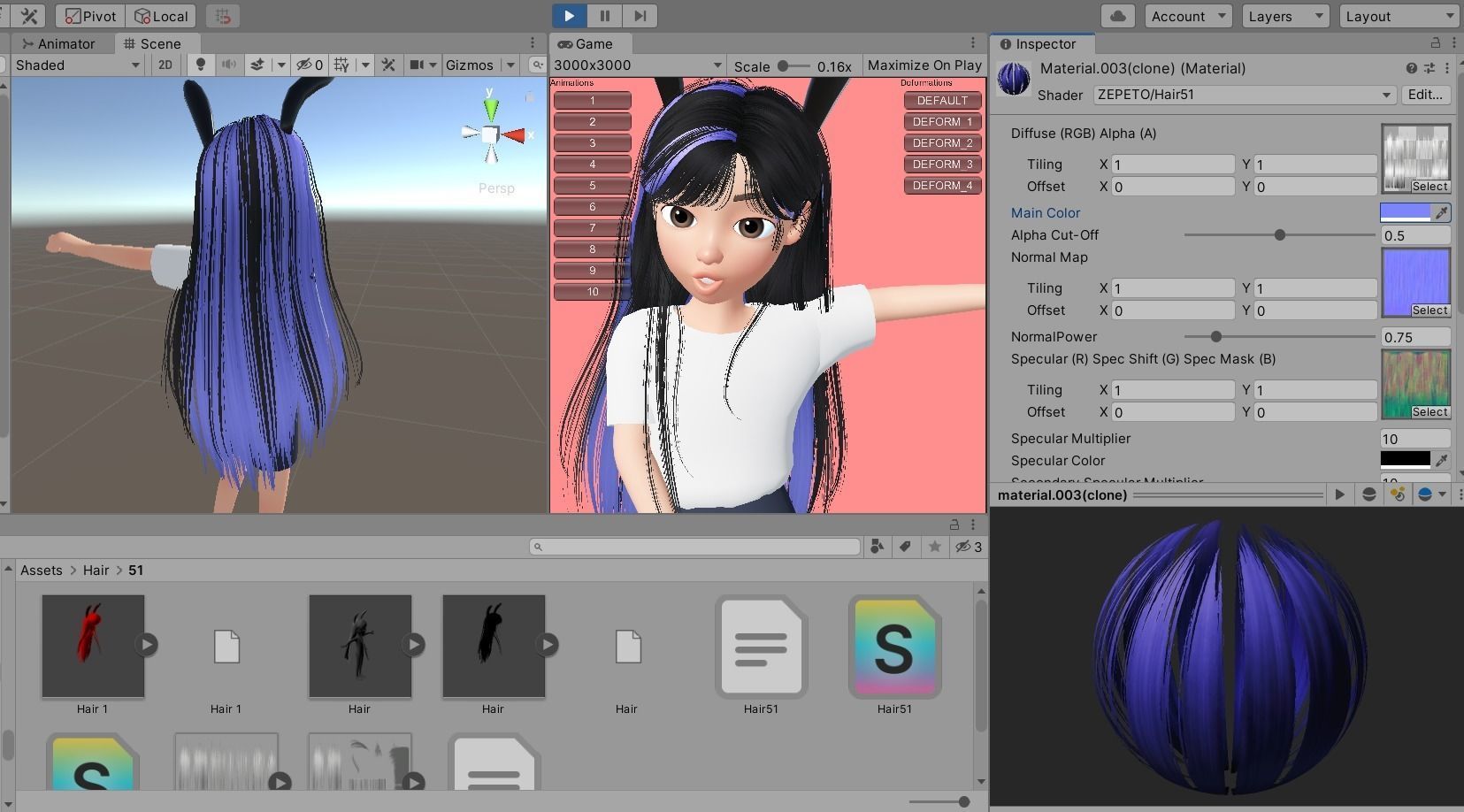 Hair 3D Model Zepeto Unity Prefab H51 Low-poly 3D model 3D model | CGTrader