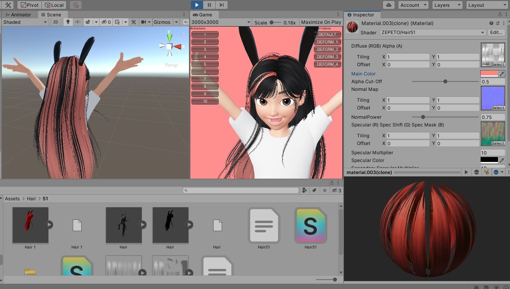 Hair 3D Model Zepeto Unity Prefab H51 Low-poly 3D model 3D model | CGTrader