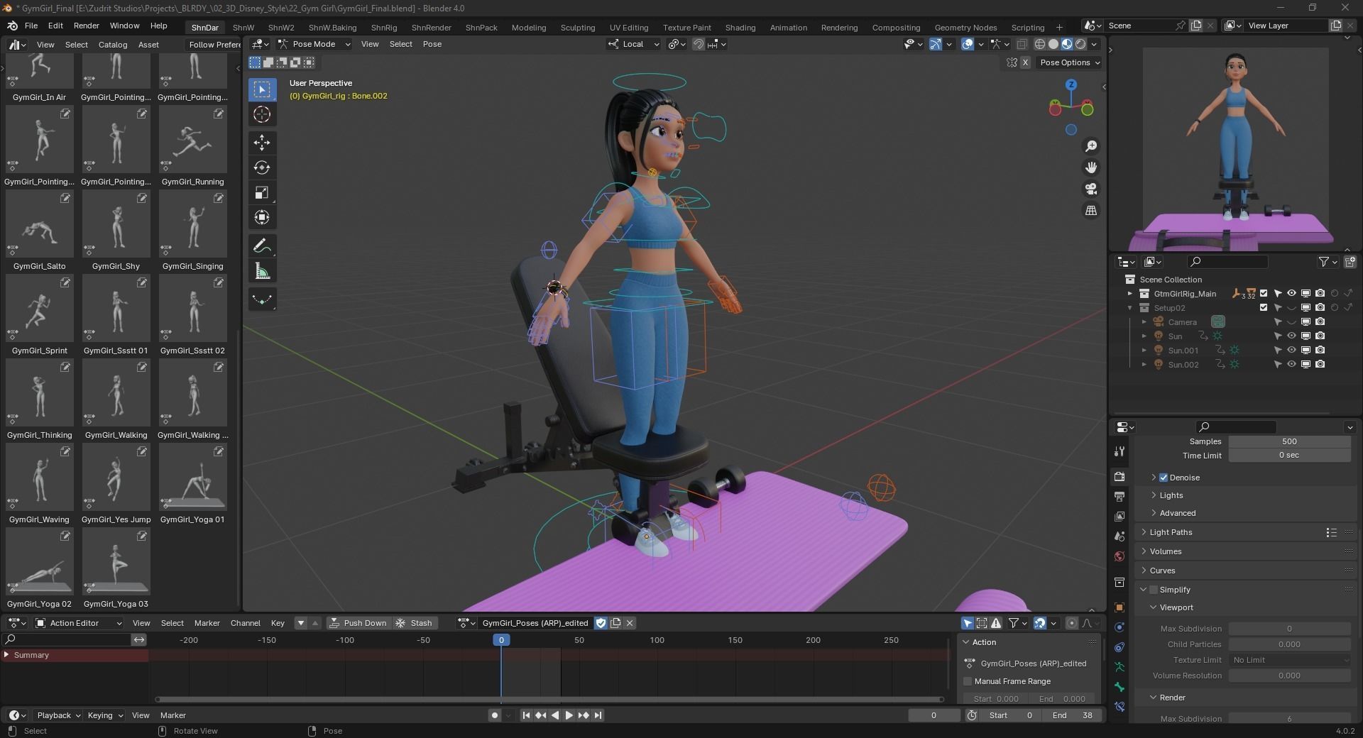 3D model Cartoon Sports Gym Fitness Girl Woman VR / AR / low-poly ...