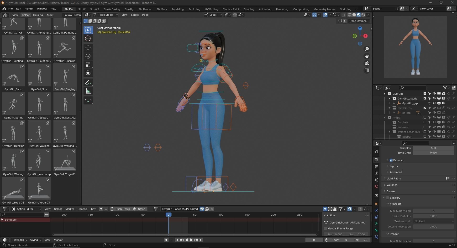 3D model Cartoon Sports Gym Fitness Girl Woman VR / AR / low-poly ...