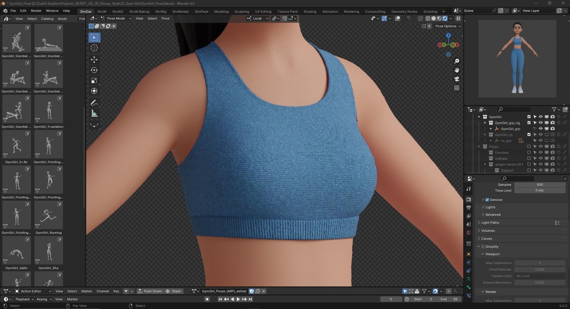 3D model Cartoon Sports Gym Fitness Girl Woman VR / AR / low-poly ...