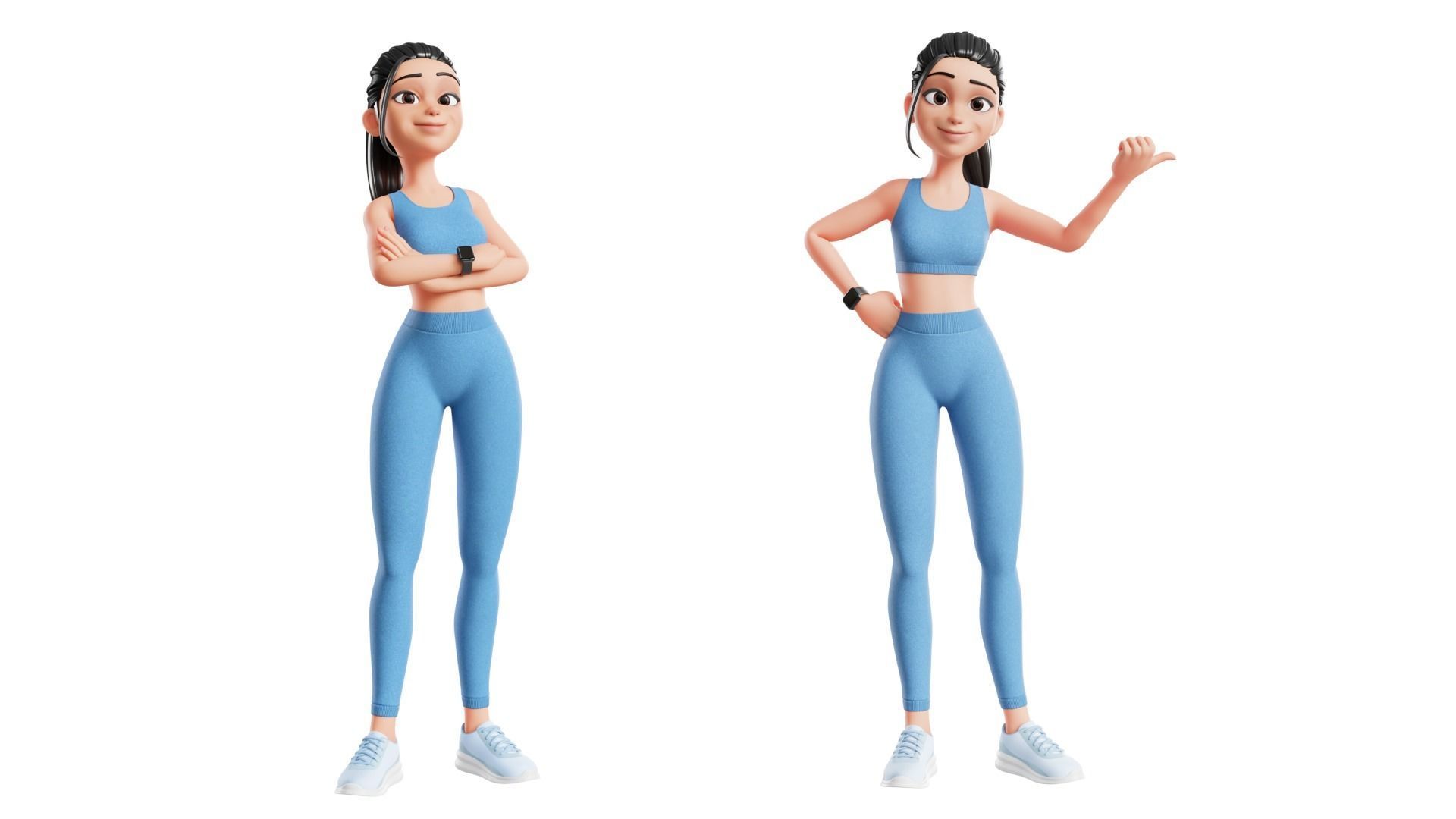 3D model Cartoon Sports Gym Fitness Girl Woman VR / AR / low-poly ...