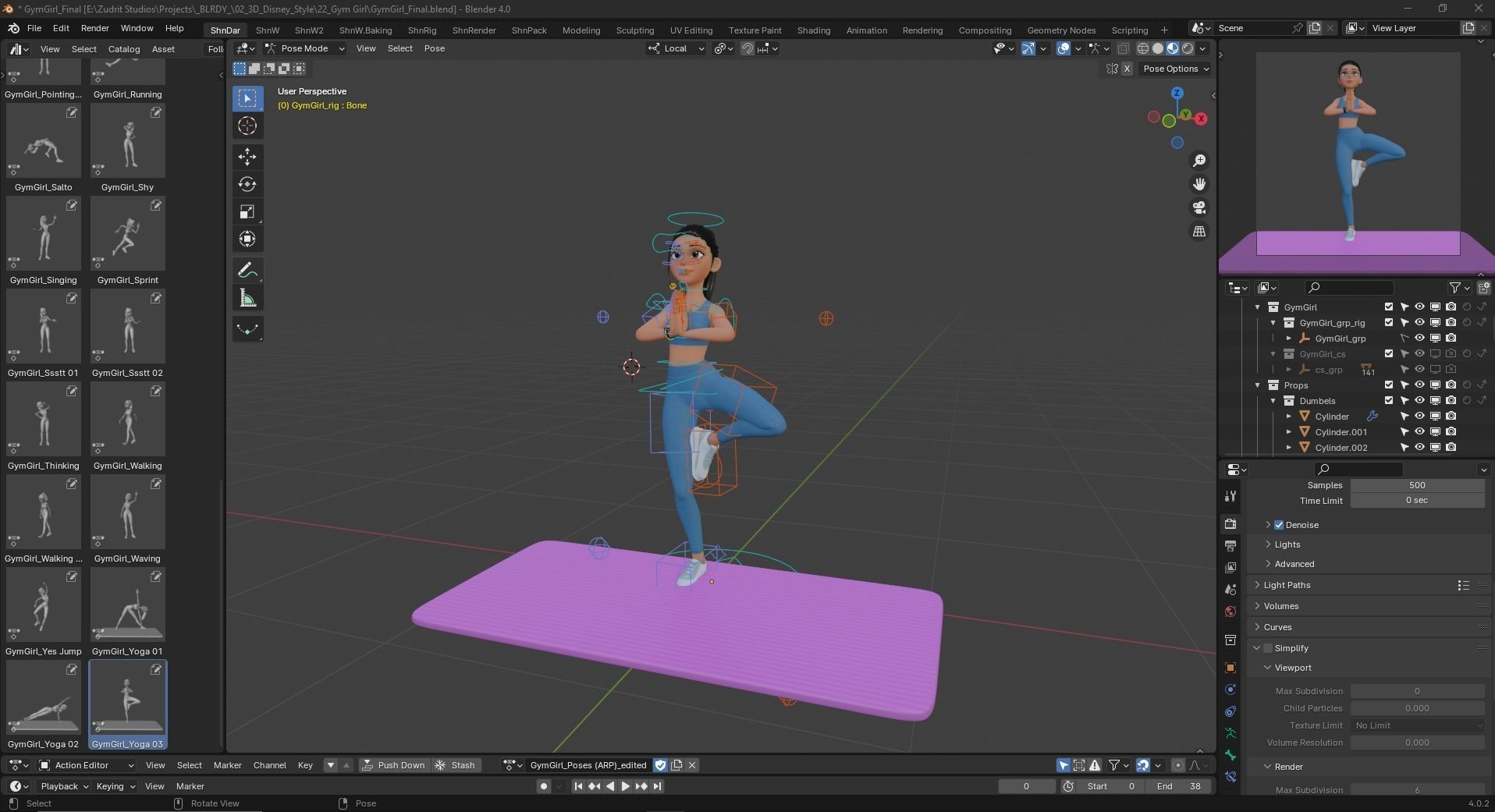 3D model Cartoon Sports Gym Fitness Girl Woman VR / AR / low-poly ...