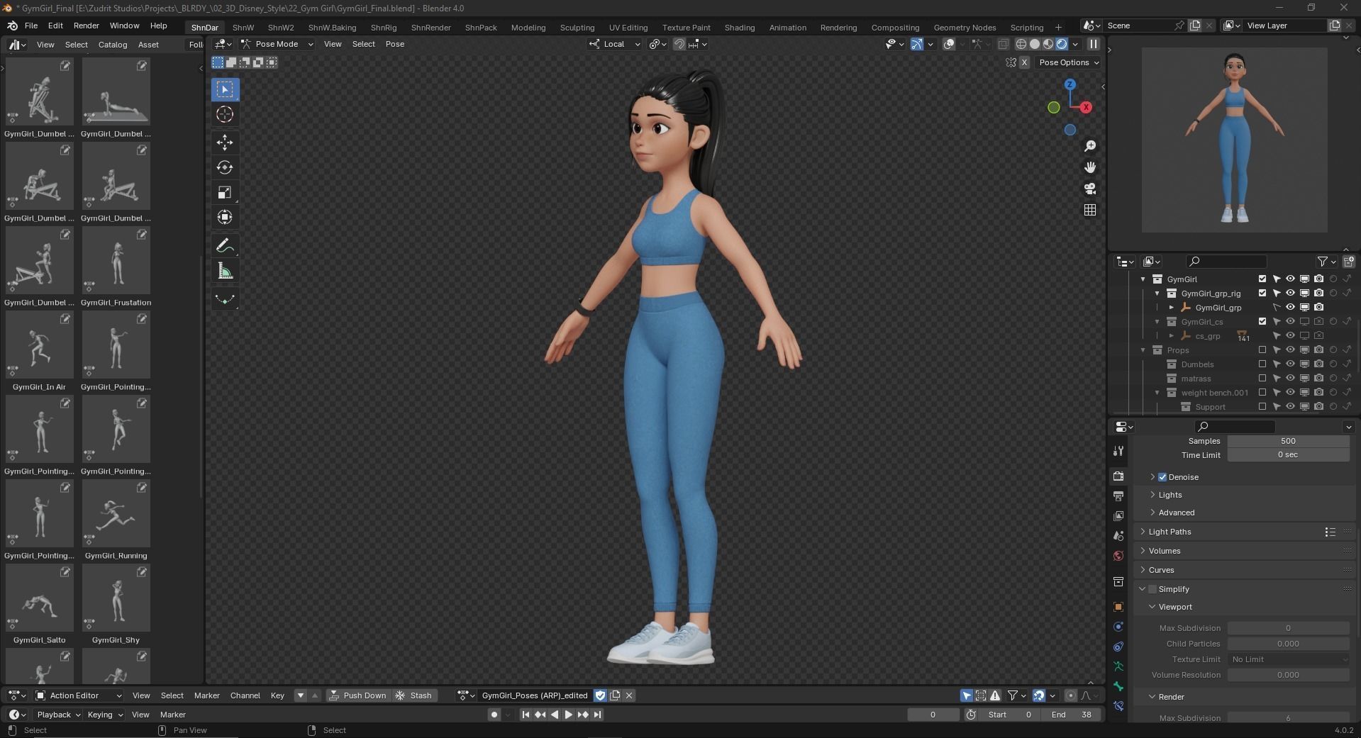 3D model Cartoon Sports Gym Fitness Girl Woman VR / AR / low-poly ...