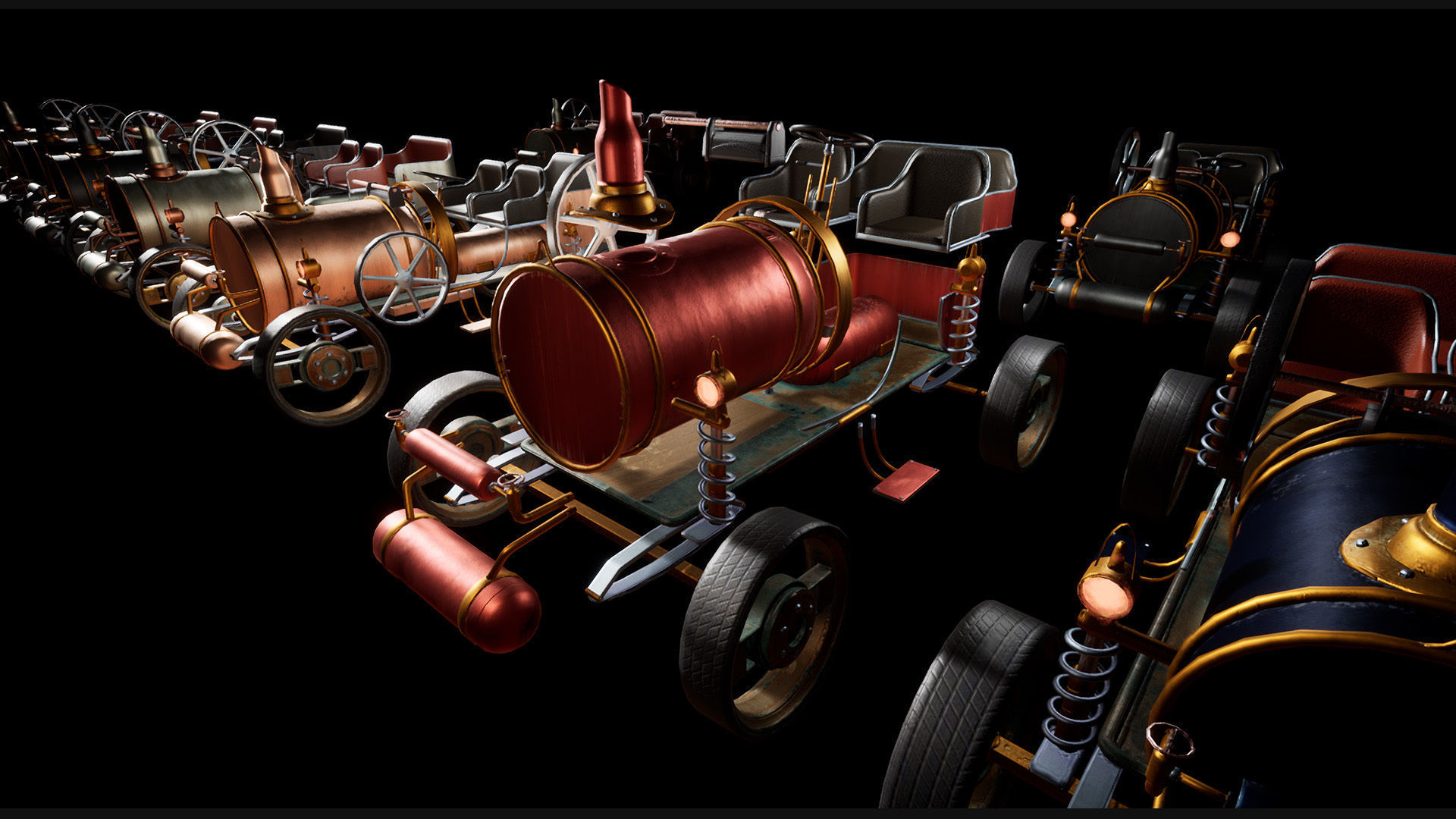 3D model Driveable SteamPunk Car Rigged Customizable VR / AR / low-poly ...