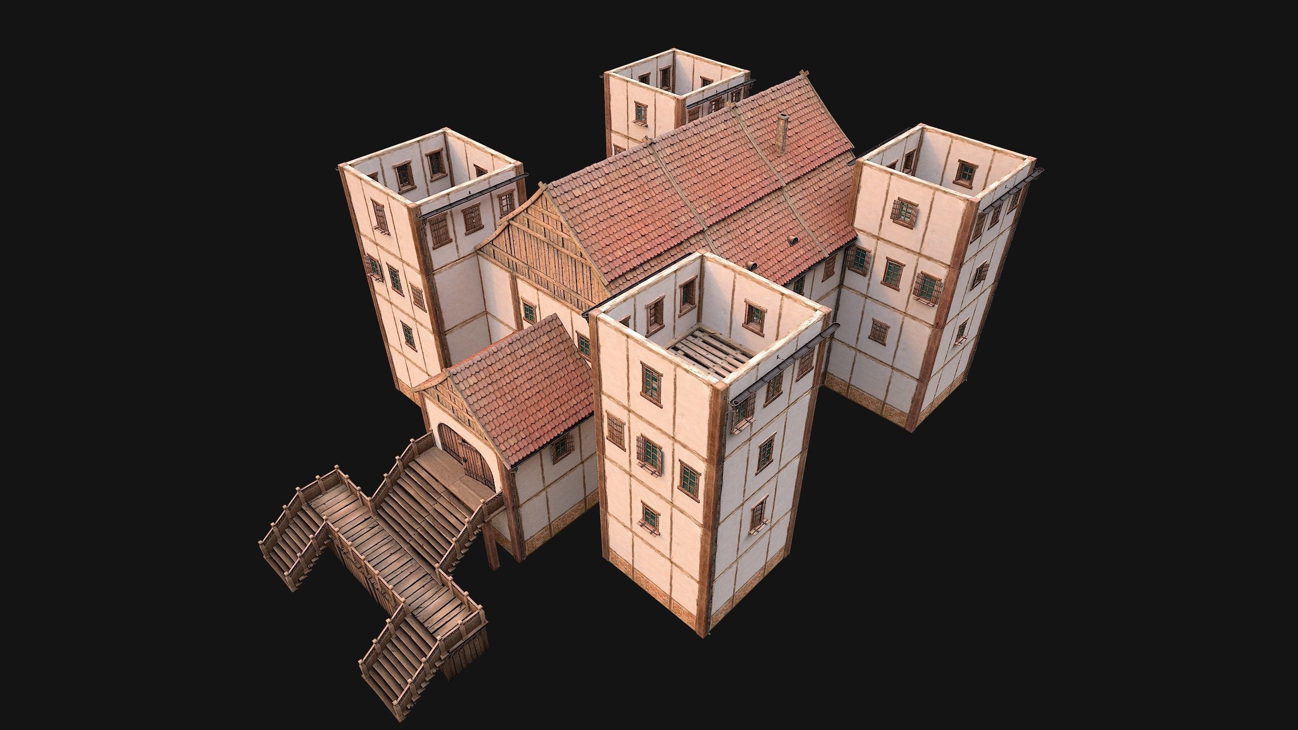 3D model Medieval City Building Barracks Fortress VR / AR / low-poly ...