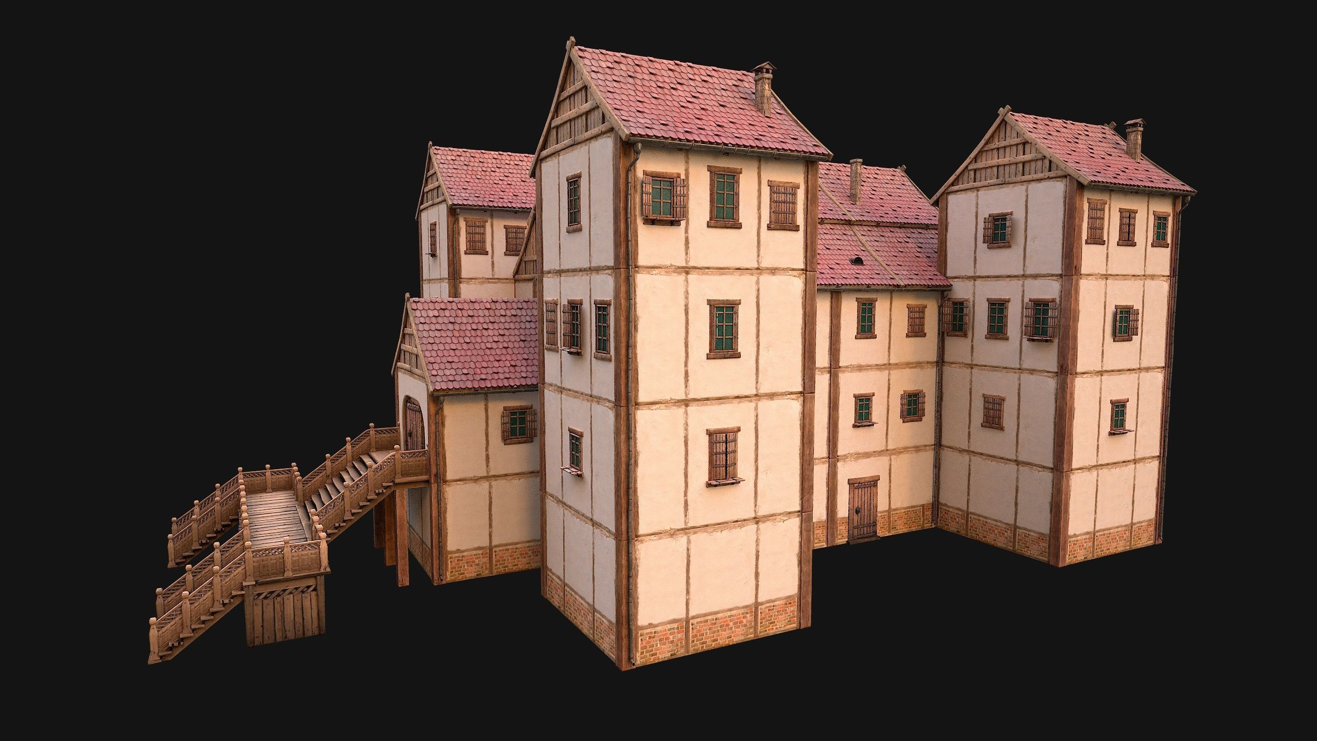 3D model Medieval City Building Barracks Fortress VR / AR / low-poly ...