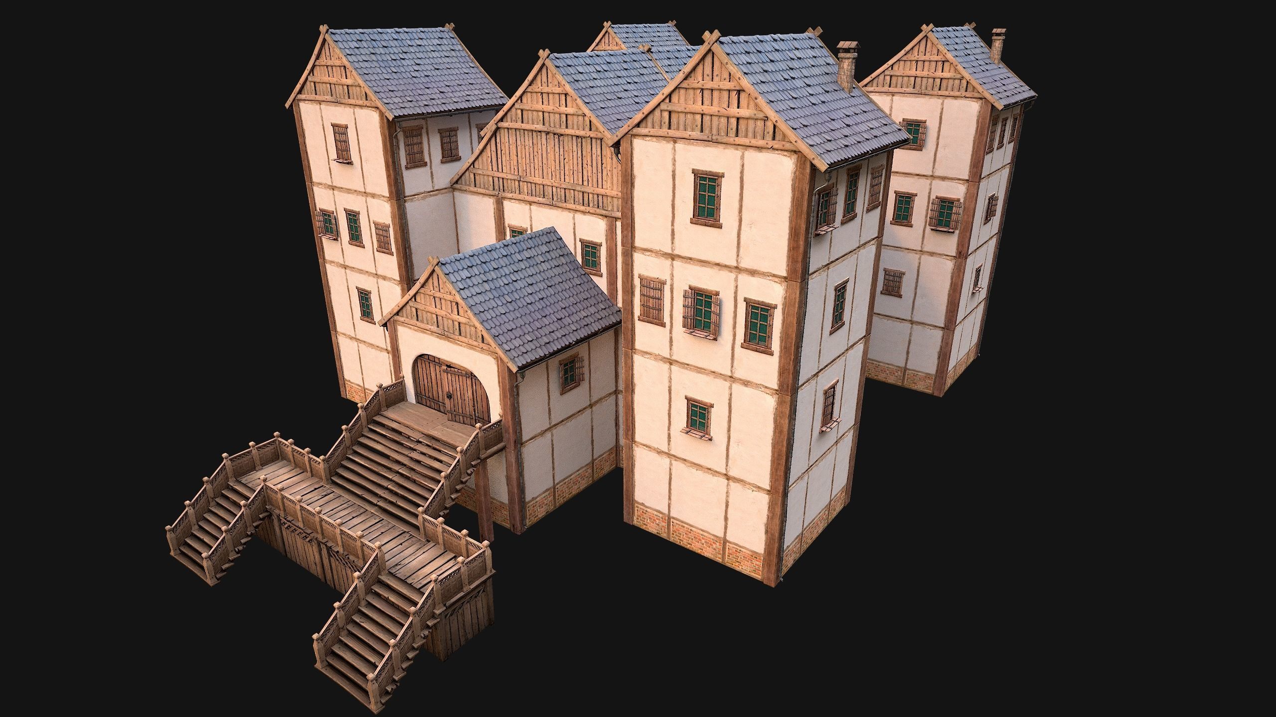 3D model Medieval City Building Barracks Fortress VR / AR / low-poly ...