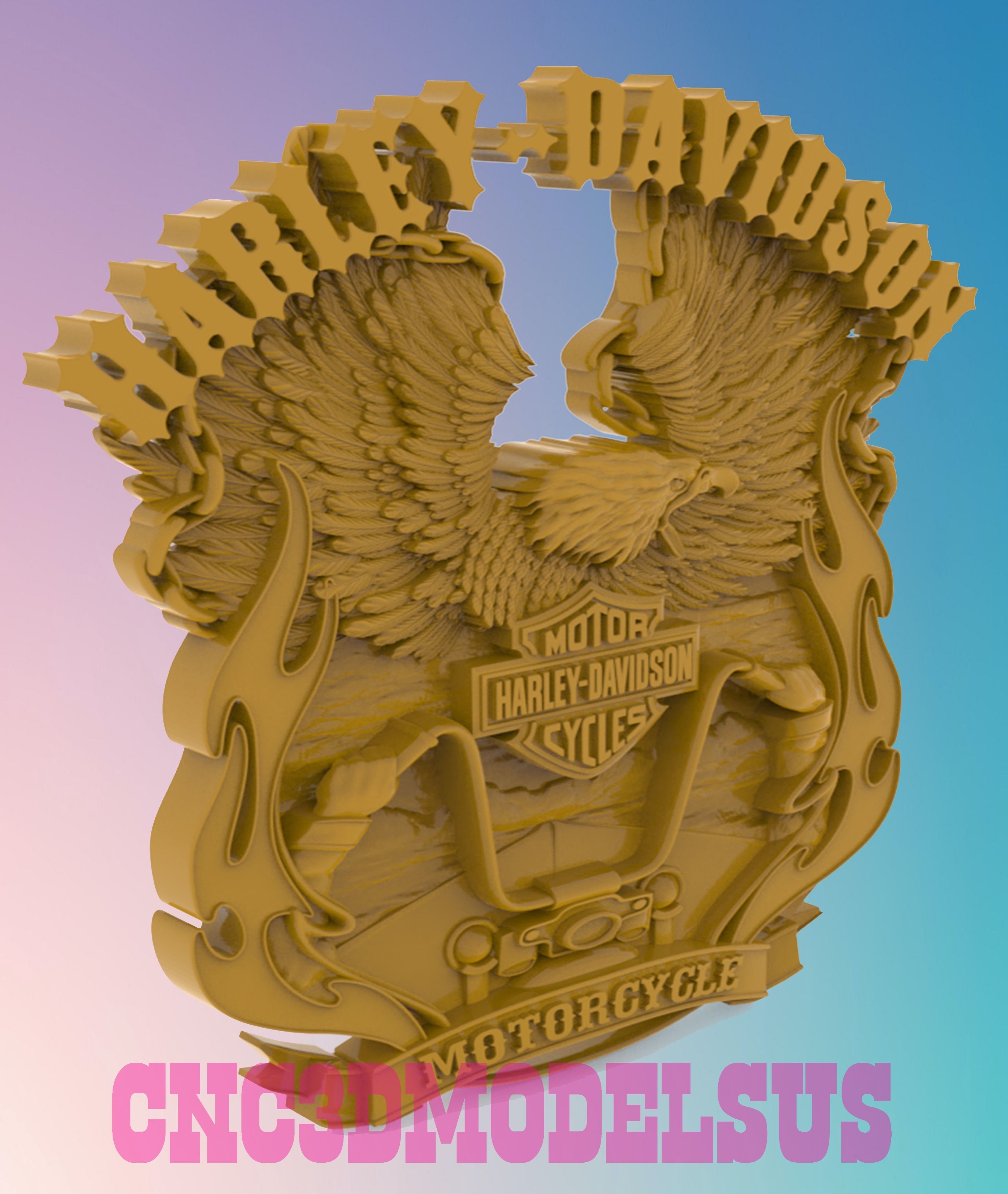 Harley Davidson with Eagle in front 3D MODEL STL FILE FOR CNC 3D model ...