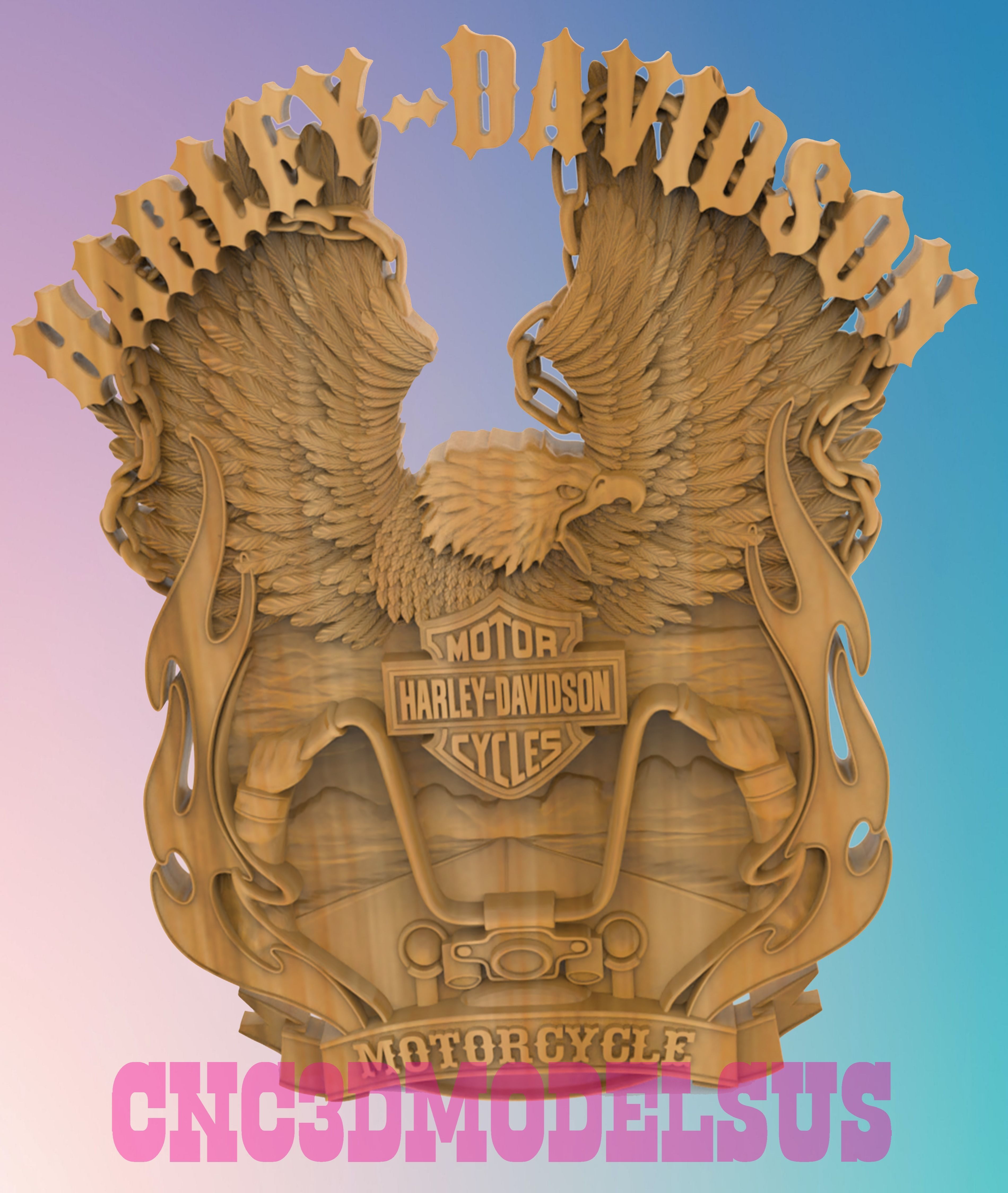 Harley Davidson with Eagle in front 3D MODEL STL FILE FOR CNC 3D model ...