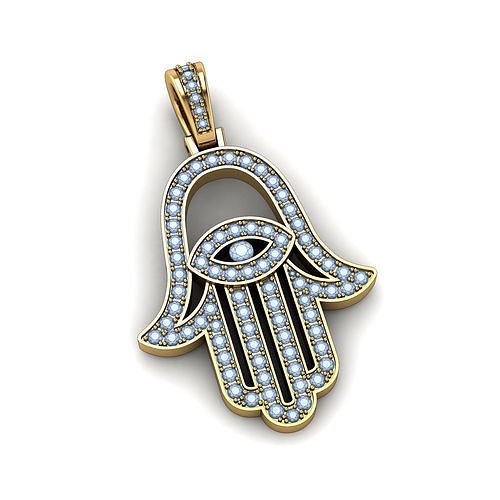 Hamsa Pendant Necklace with Diamonds Printable 3D Model 3D model 3D ...