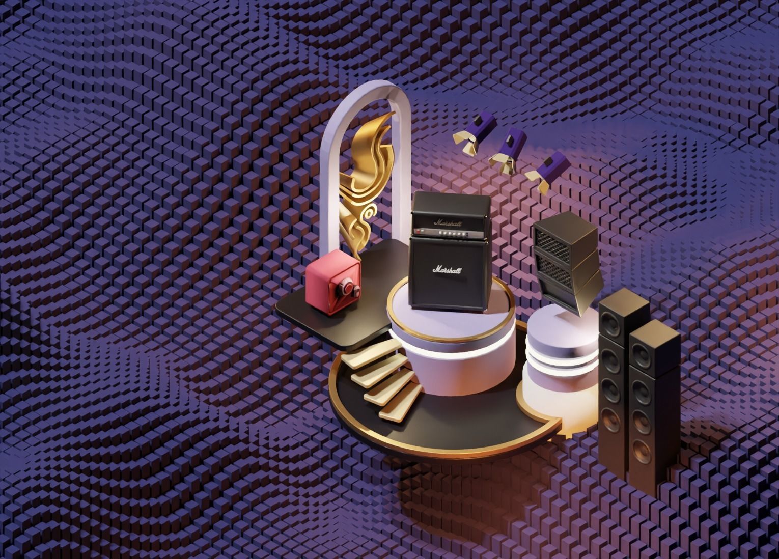 3D model Marshall and Line Array Speakers Low Polly VR / AR / low-poly ...