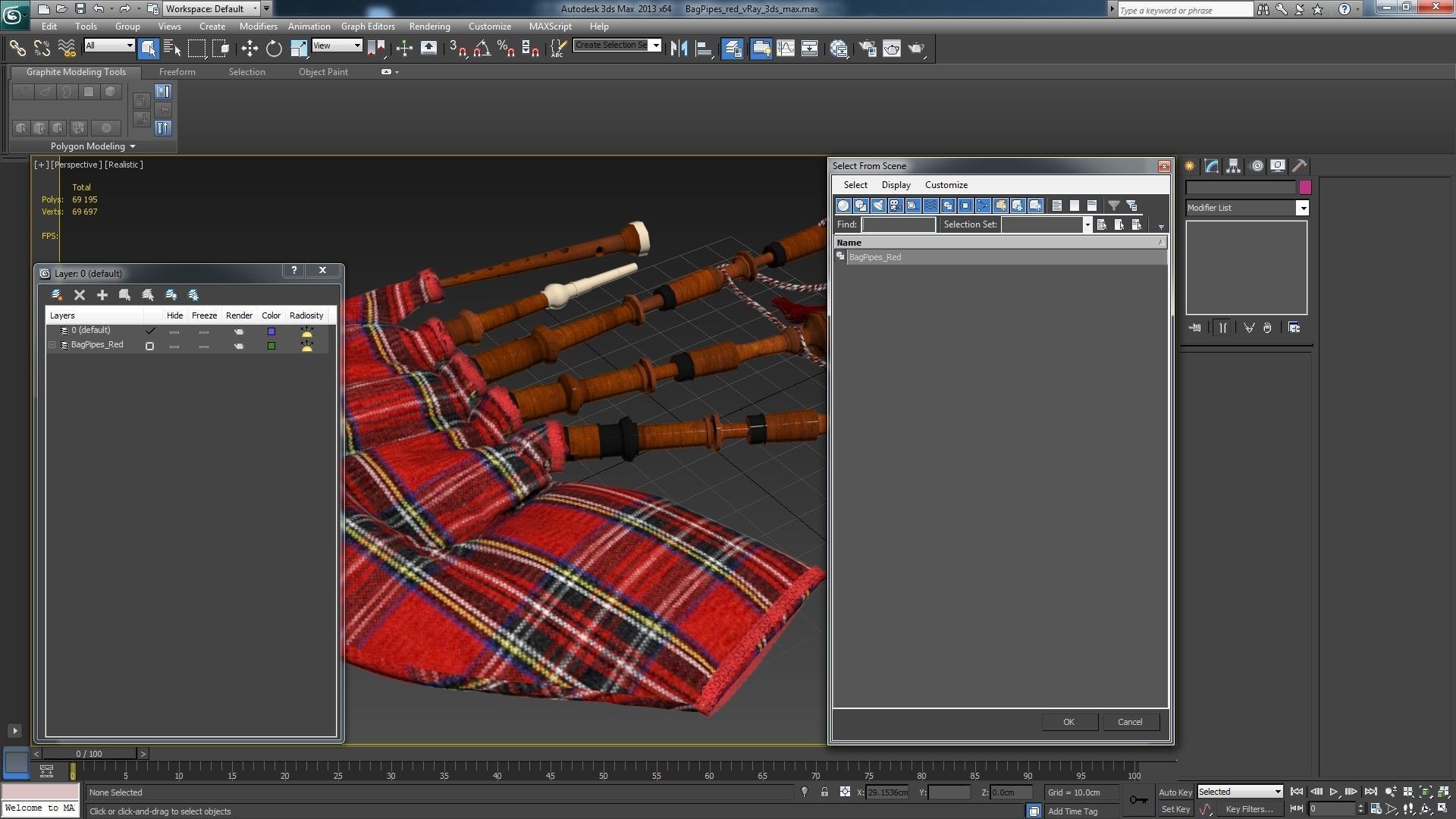 3D model Bagpipes Red VR / AR / low-poly | CGTrader