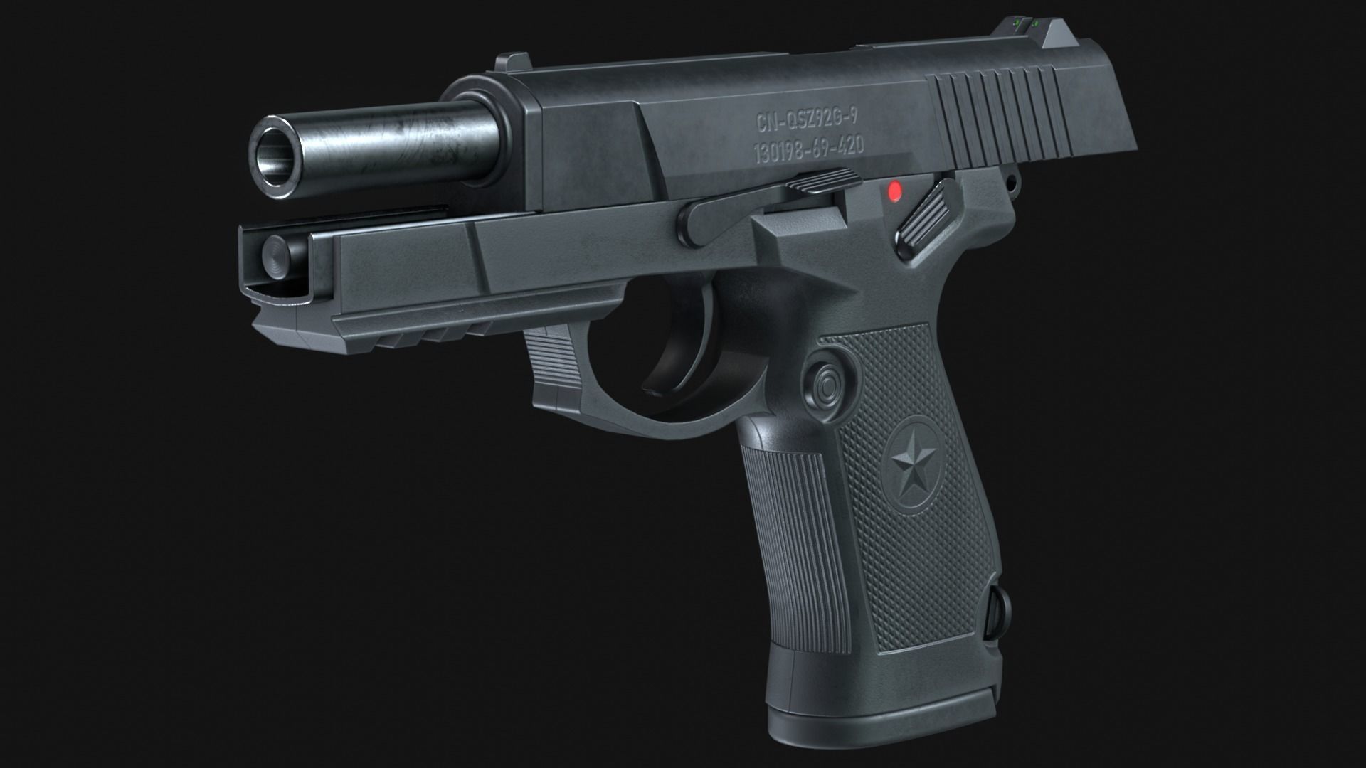 3D model Norinco QSZ-92G 9mm Handgun and SureFire XH35 VR / AR / low-poly | CGTrader