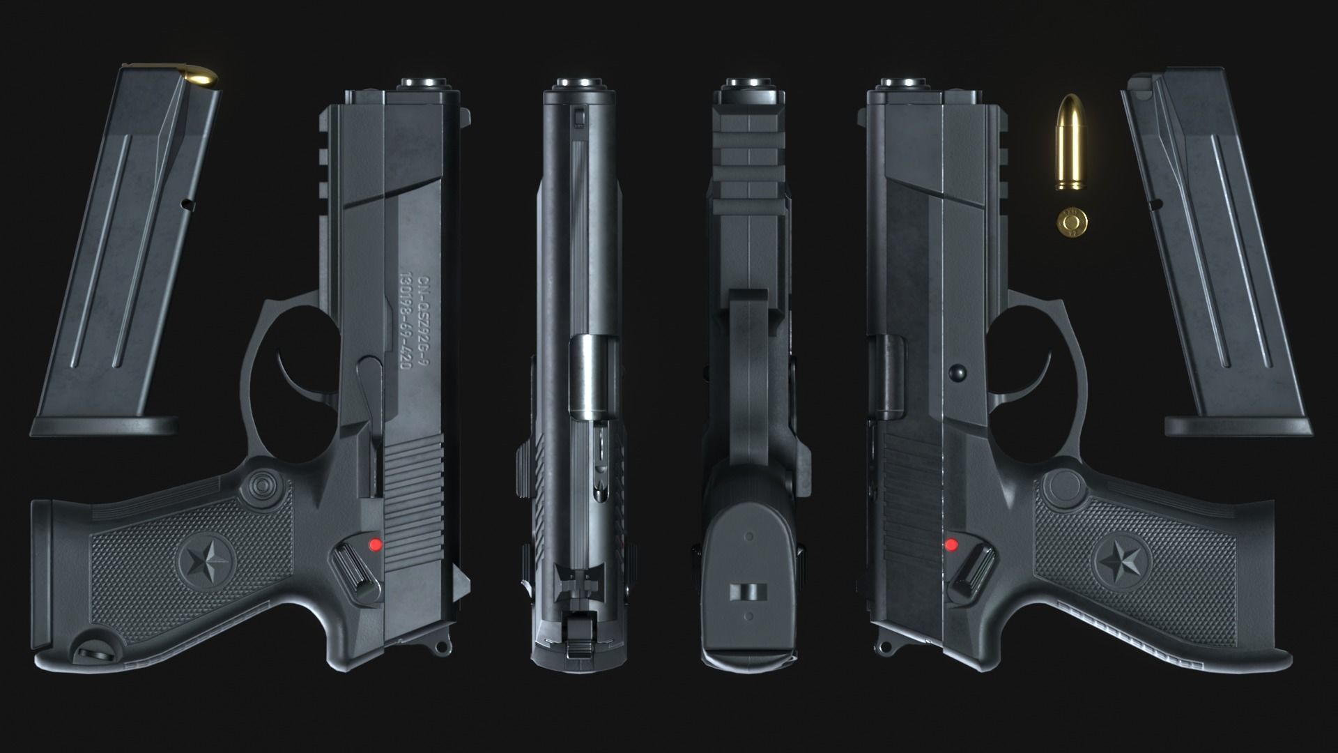 3D model Norinco QSZ-92G 9mm Handgun and SureFire XH35 VR / AR / low-poly | CGTrader