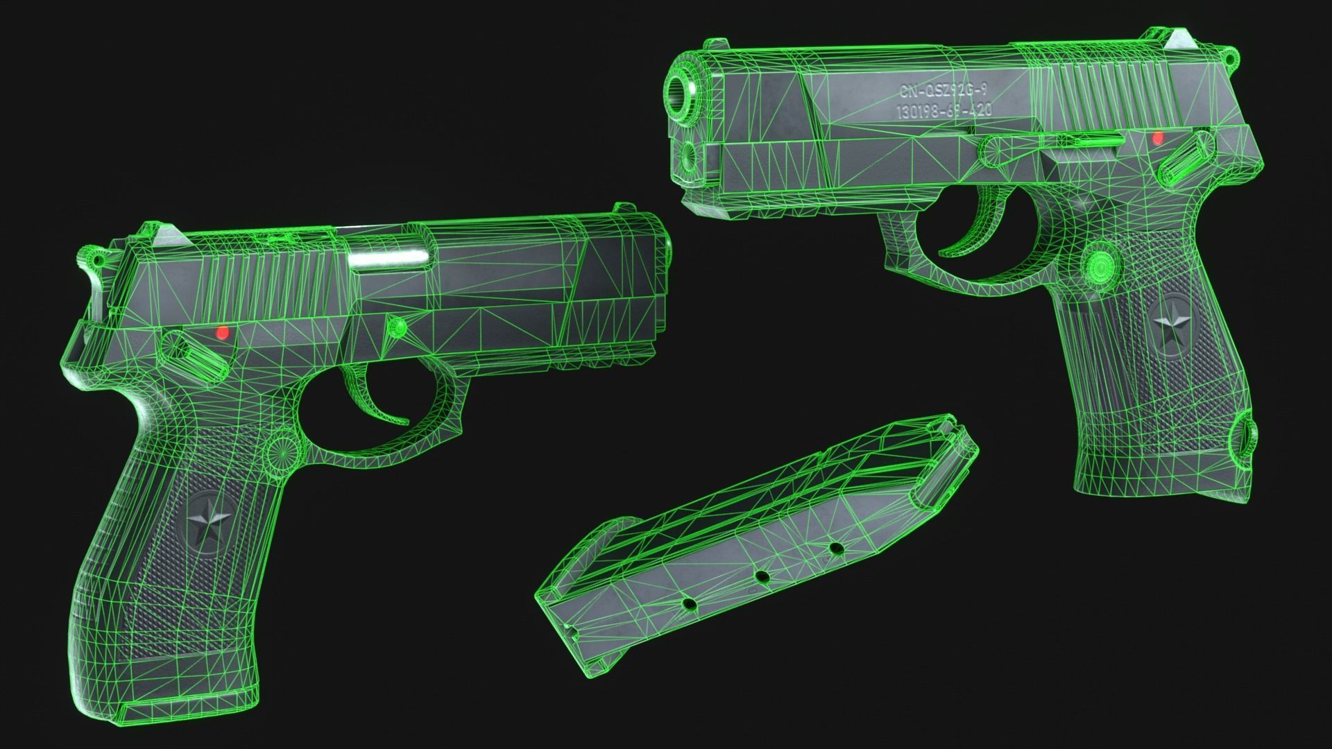 3D model Norinco QSZ-92G 9mm Handgun and SureFire XH35 VR / AR / low ...