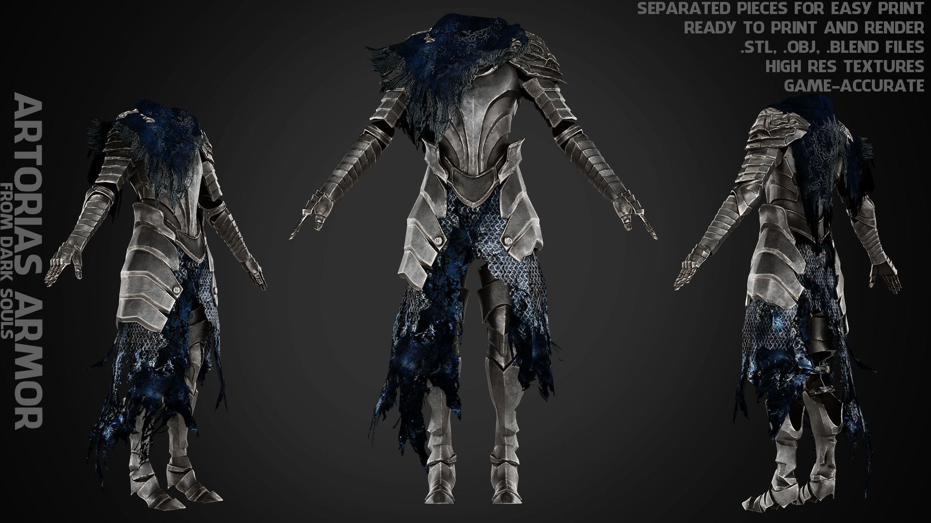 Dark Souls Knight Artorias Abysswalker Armor for Cosplay 3D model 3D ...
