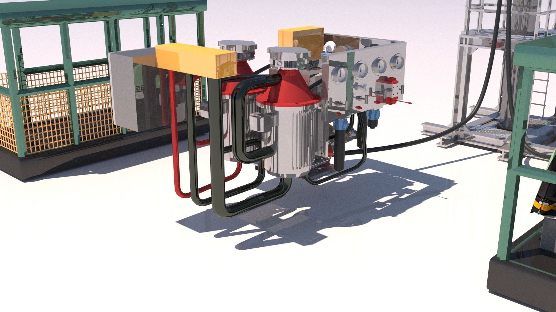 Hydraulic Hammer with Powerpack and Compressor 3D model | CGTrader
